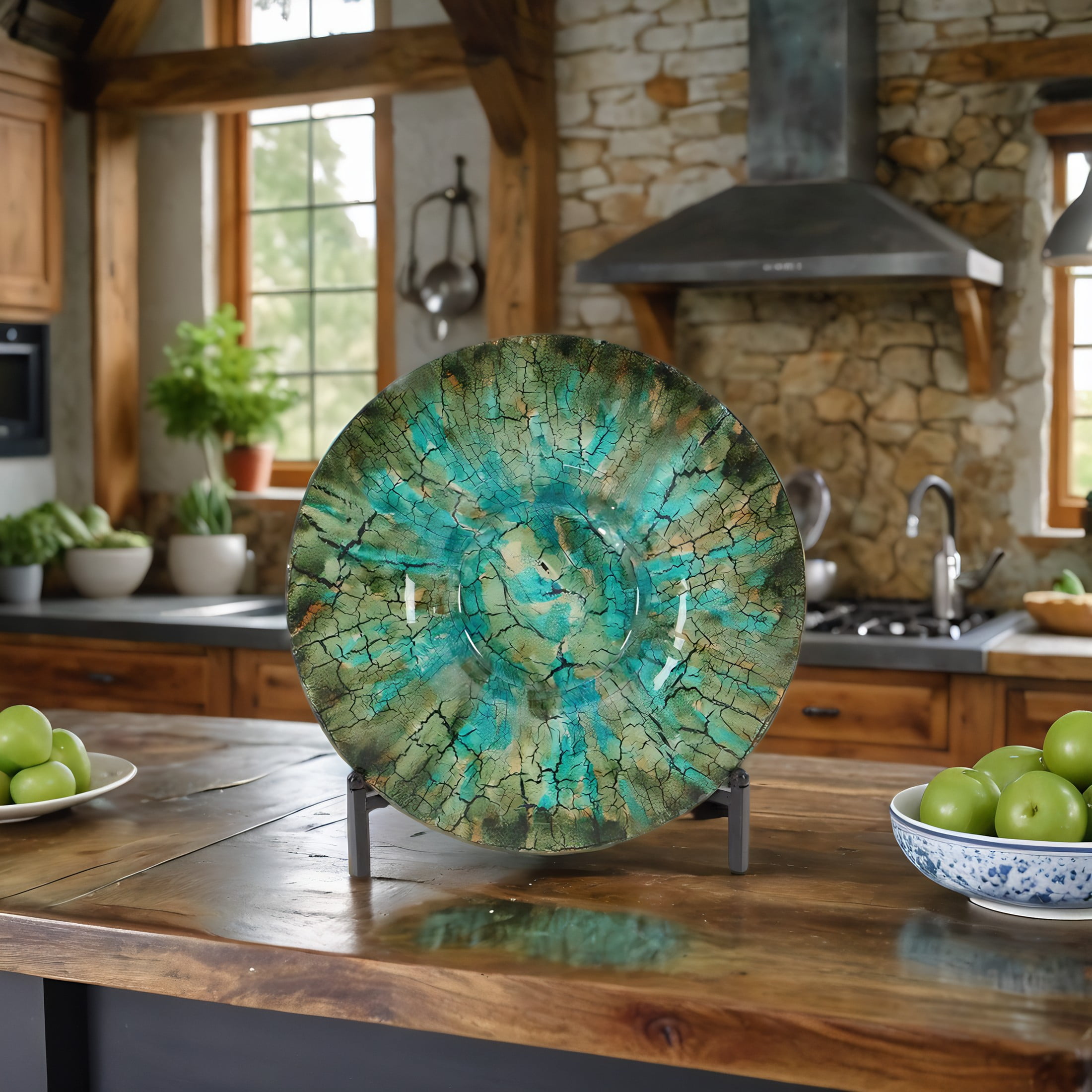 Urban Designs Shades Of Green Decorative Glass Charger Plate and Stand ...