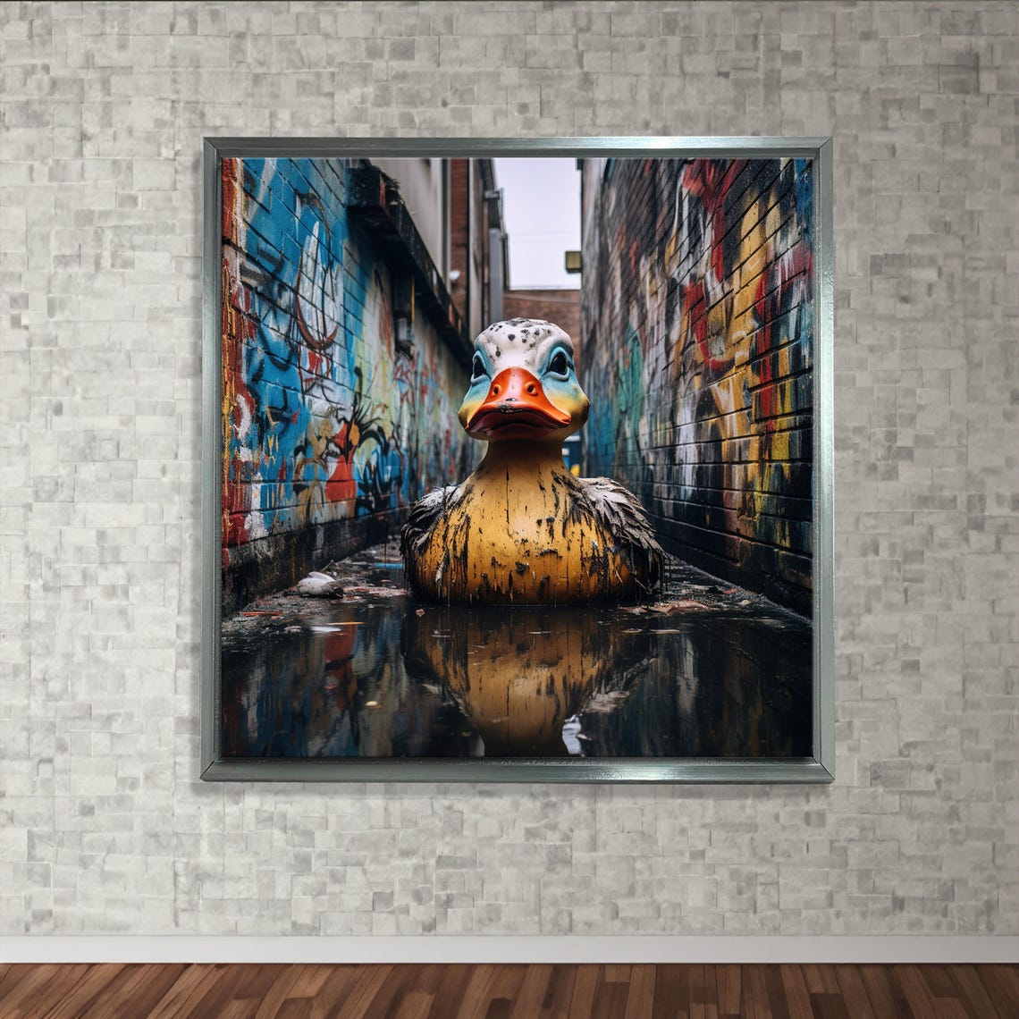 Urban Duck Wall Art, Graffiti Street, Grunge Alley Decor, Modern Pop ...