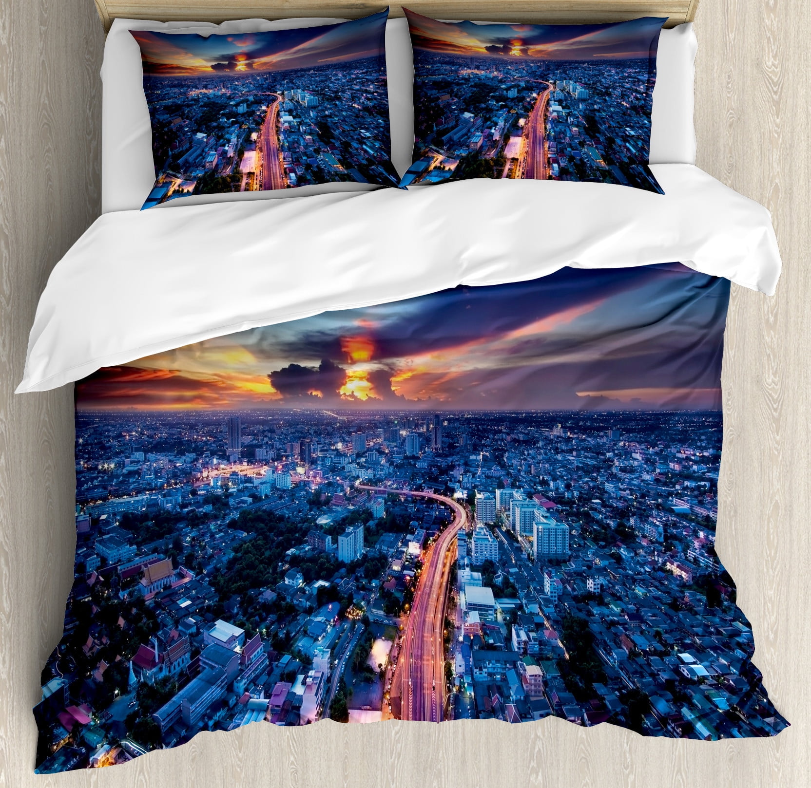Urban Duvet Cover Set, Bangkok Skyline at Sunset Evening Thailand ...