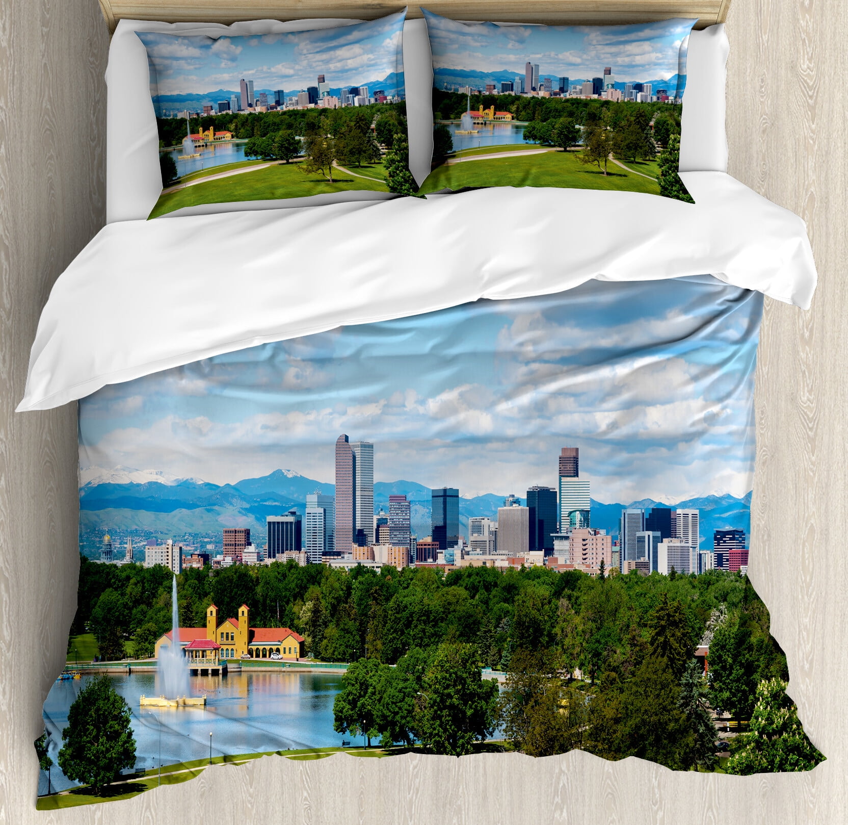 Urban Duvet Cover Set, City Park at Denver Colorado Downtown Tree and ...