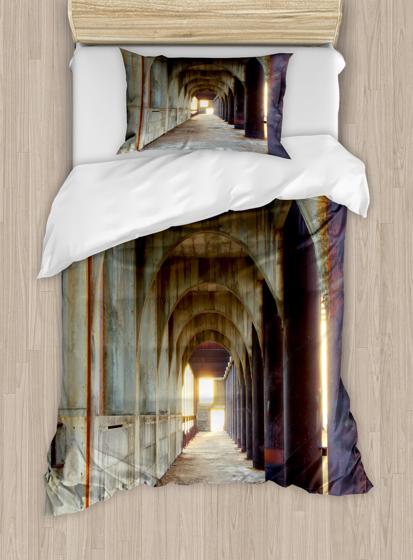 Urban Duvet Cover Set, Corridor of Concrete Pillars Structure Urban ...