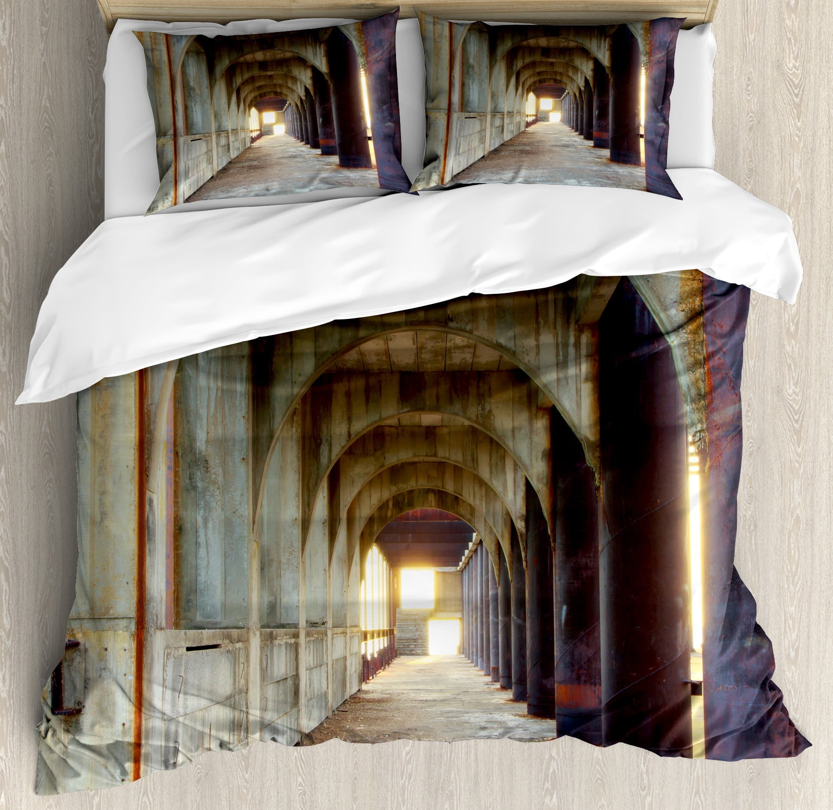 Urban Duvet Cover Set, Corridor of Concrete Pillars Structure Urban ...
