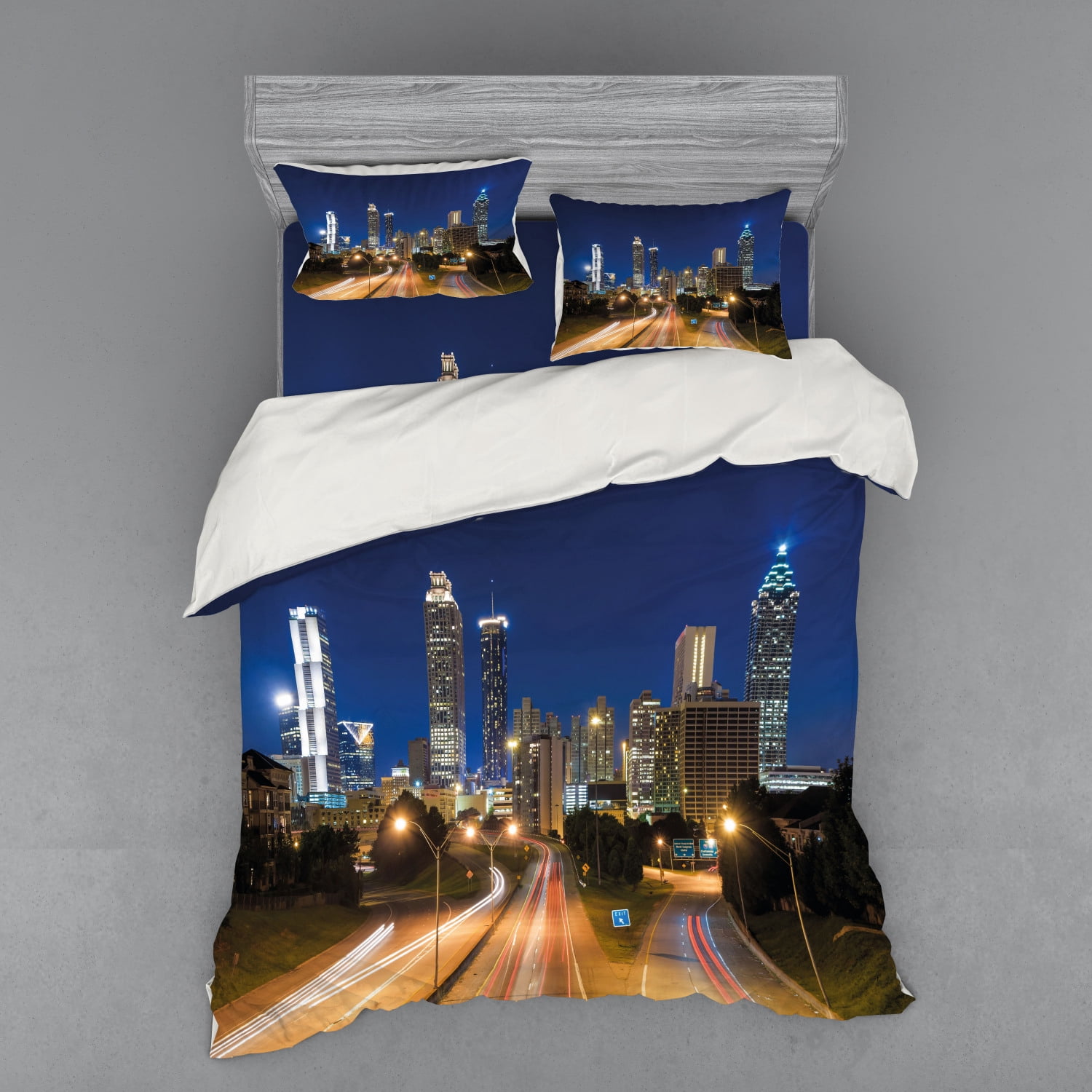 Urban Duvet Cover Set, Image of Atlanta Skyline Twilight with Highway ...