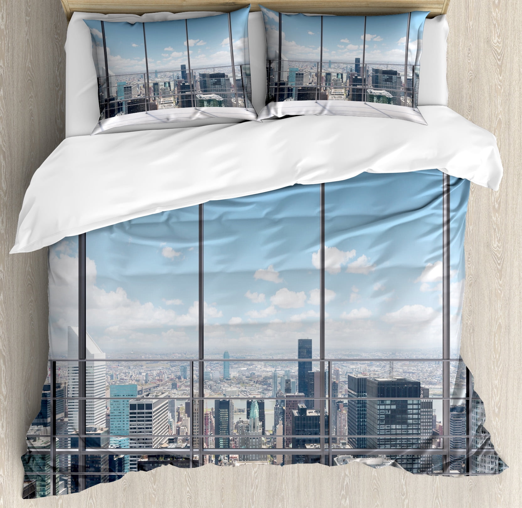 Urban Duvet Cover Set, Modern Office Work Place View to City ...