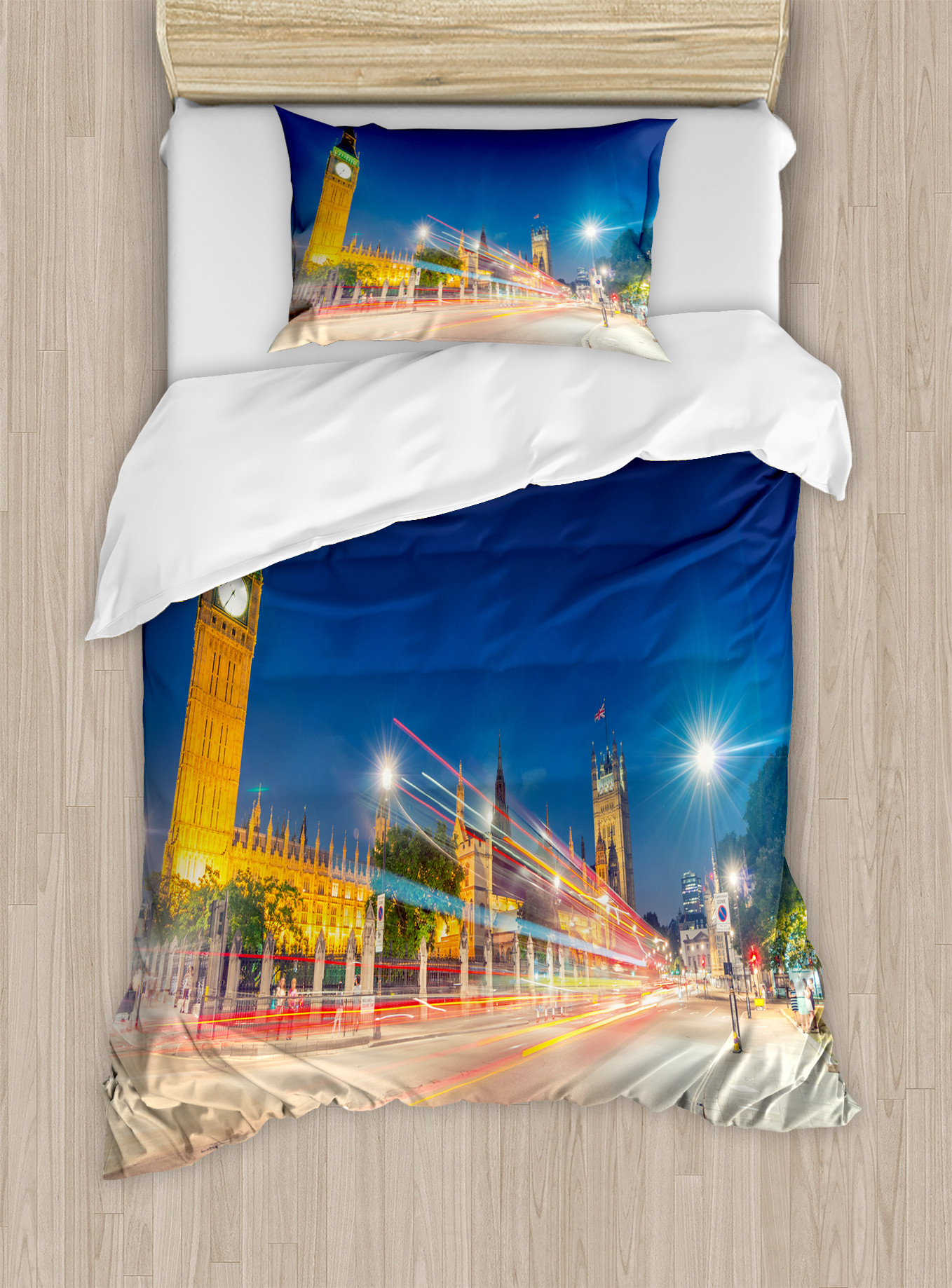 Urban Duvet Cover Set, Night View of Big Ben and Westminster Palace ...