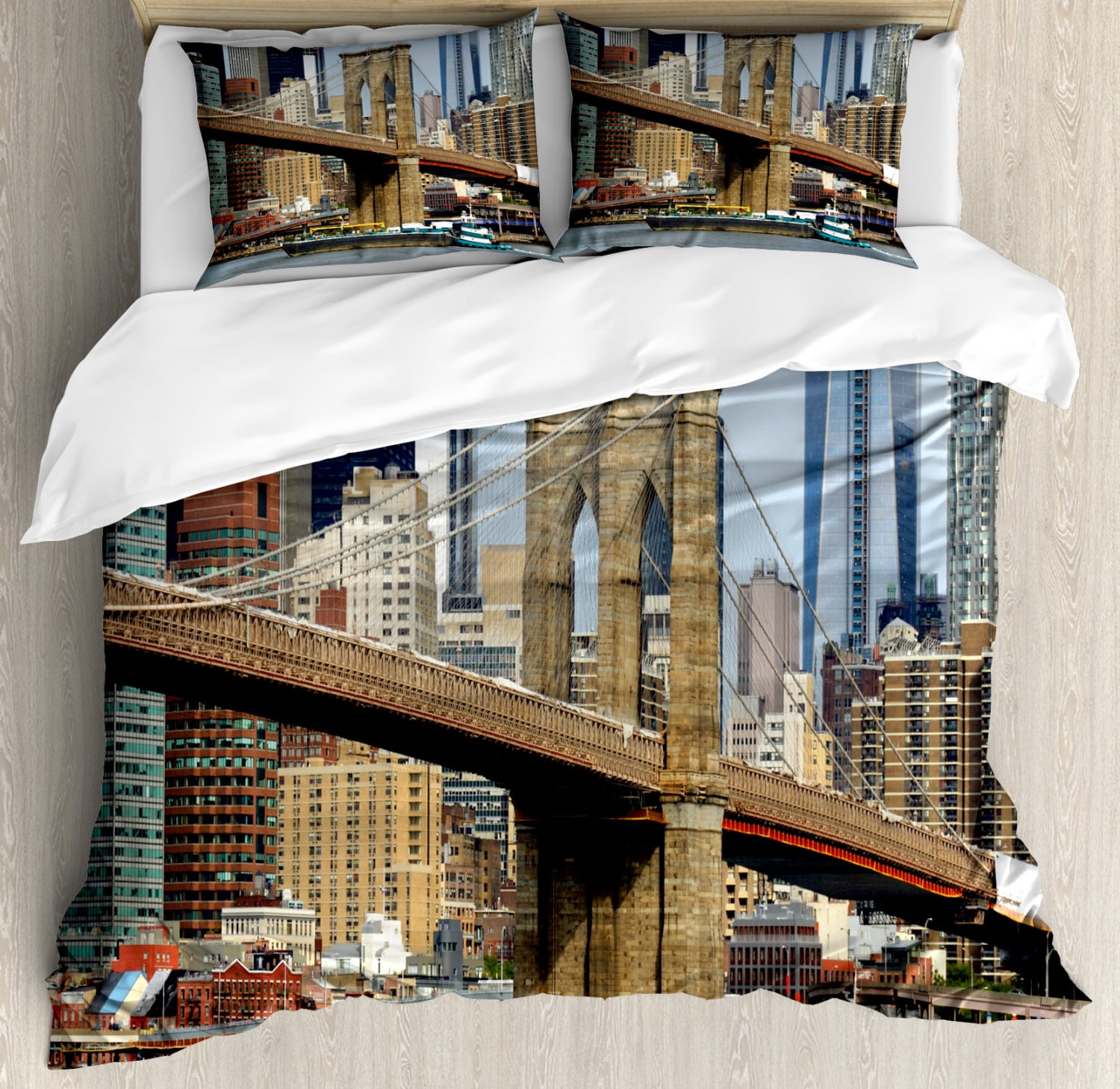 Urban Duvet Cover Set Queen Size, Skyline of Brooklyn New York USA ...