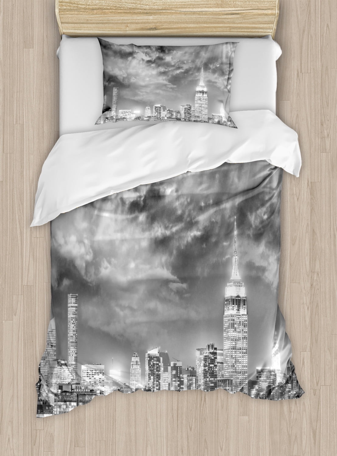 Urban Duvet Cover Set Twin Size, Dramatic New York City Skyline Sun ...
