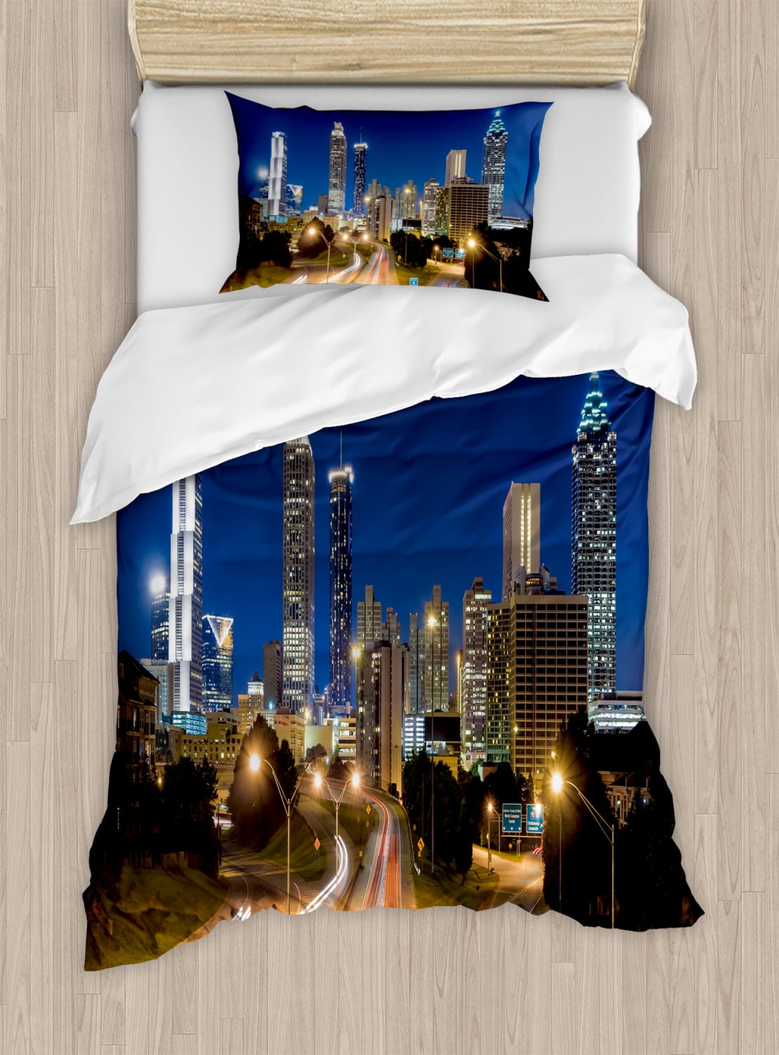 Urban Duvet Cover Set Twin Size, Image of Atlanta Skyline Twilight with ...