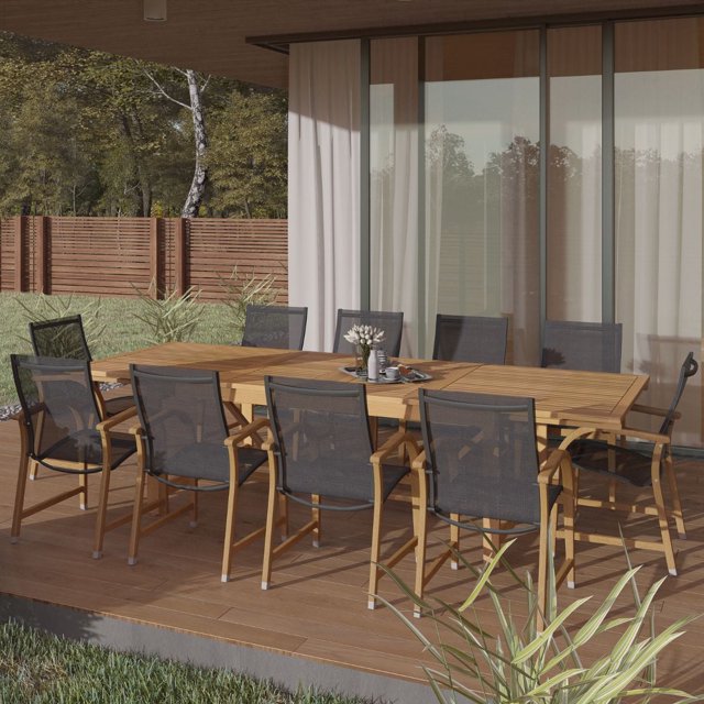 Urban Elements 11-Piece Outdoor Wooden Expandable Dining Furniture Set ...