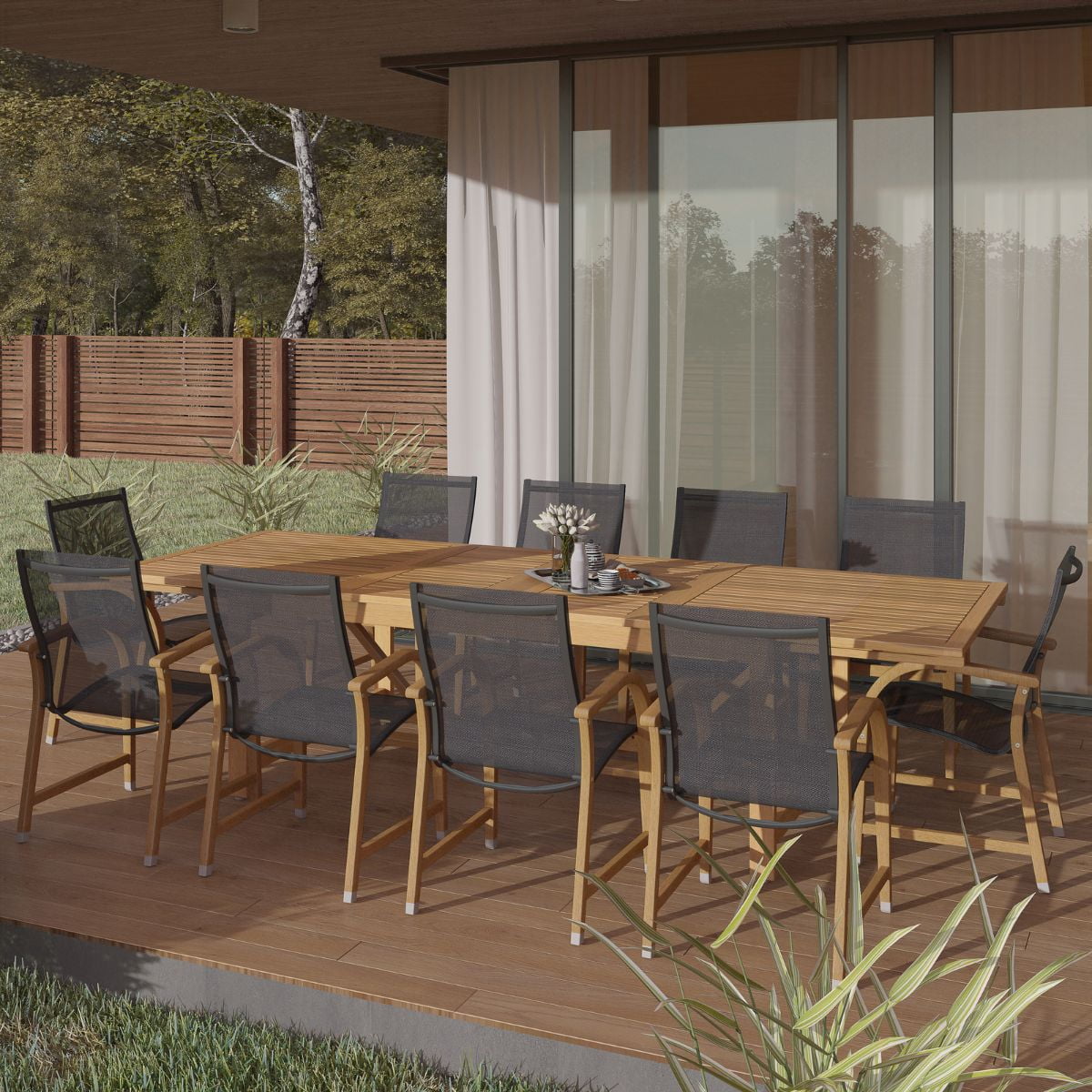 Urban Elements 11-Piece Outdoor Wooden Expandable Dining Furniture Set ...