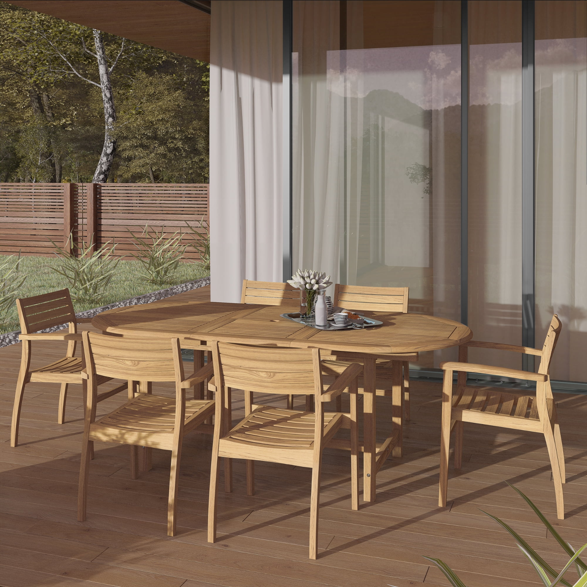 Urban Elements Cityscape 7-Piece Teak Wood 100% FSC Oval Patio Dining ...