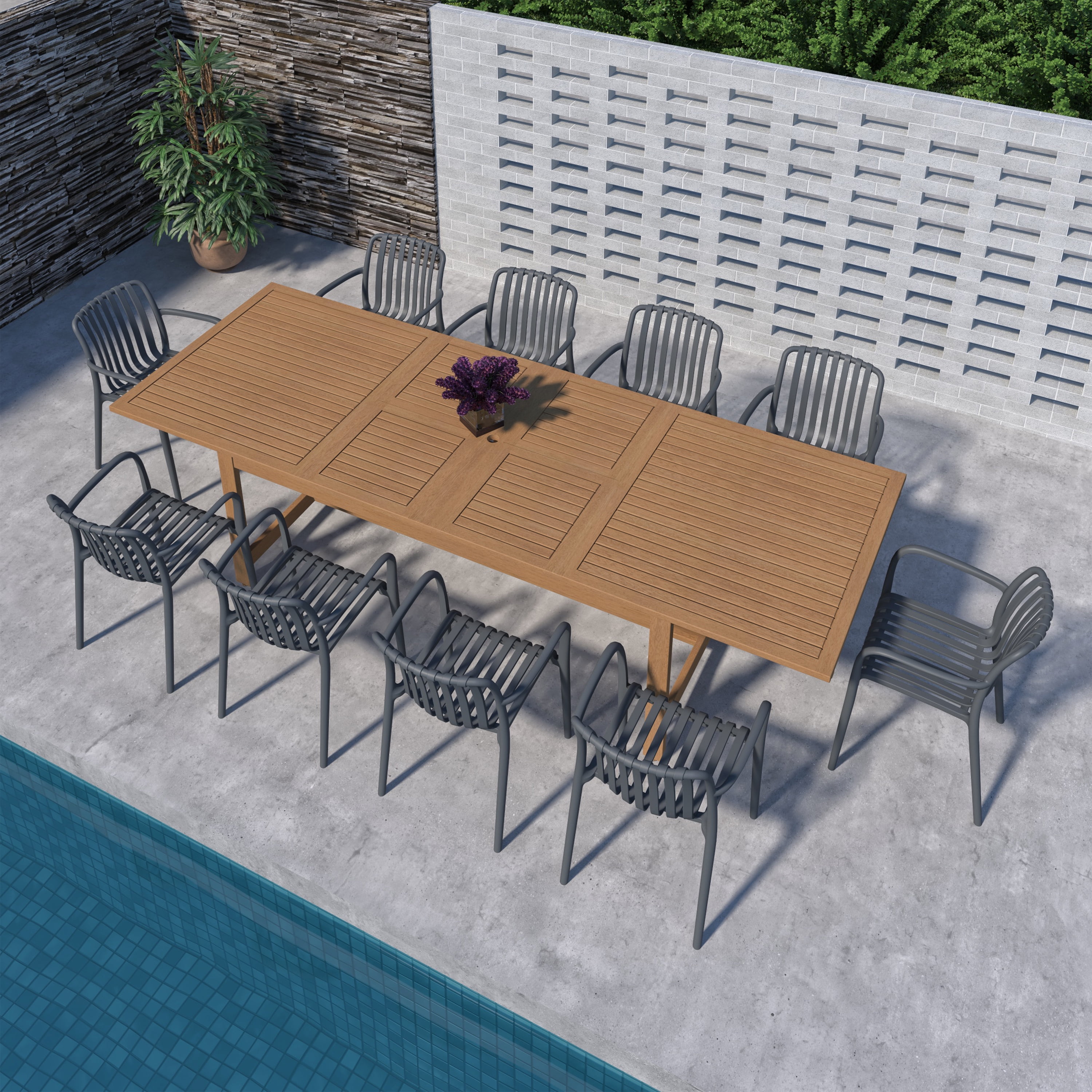 Urban Elements Perry 11-Piece Teak Finish Wood 100% FSC Patio ...