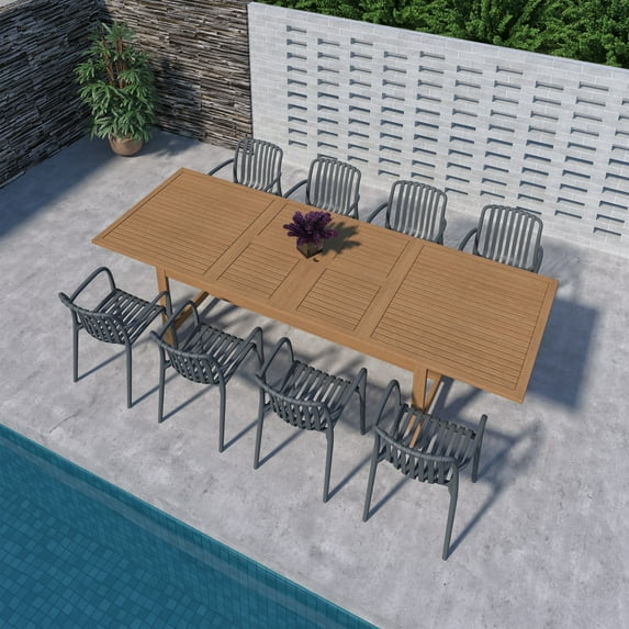 Urban Elements Perry 9-Piece Teak Finish Wood 100% FSC Patio Extendable ...