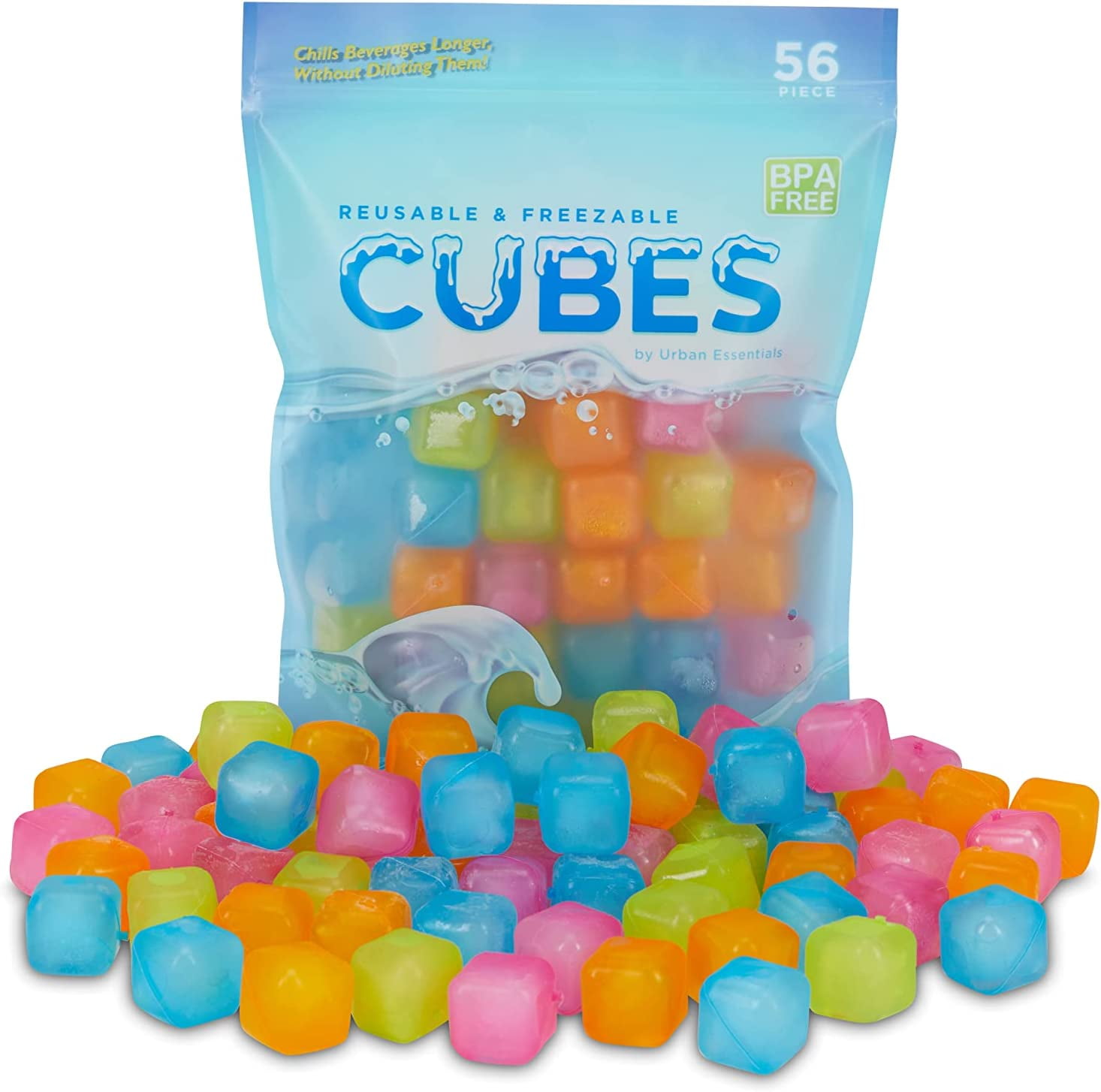Urban Essentials Reusable Ice Cubes - Quick Freeze NEON Colorful ...
