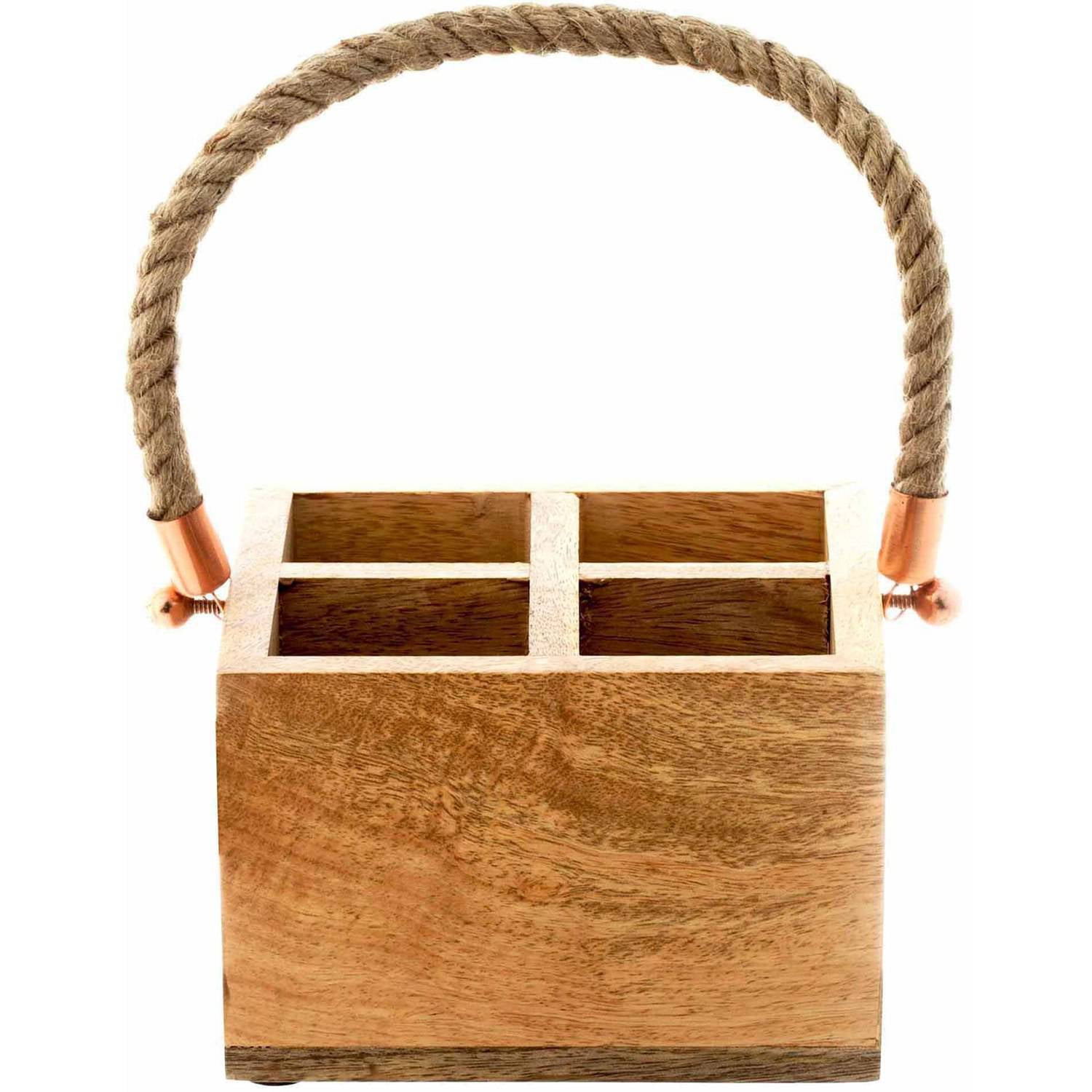 Urban Farm Square Mango Wood Caddy/Rope Handle - Walmart.com