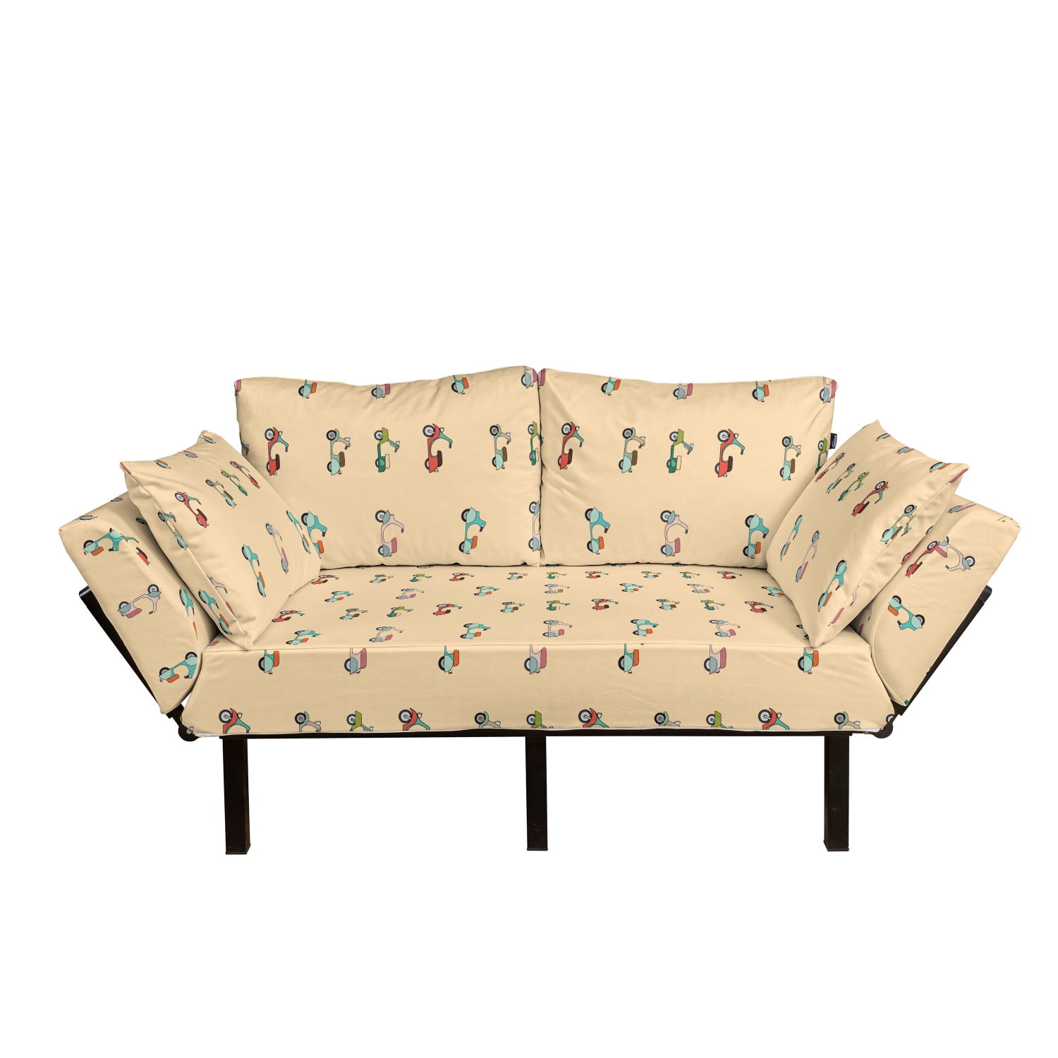 Urban Futon Couch, Cartoon Style Pattern with Colorful Scooters Retro ...