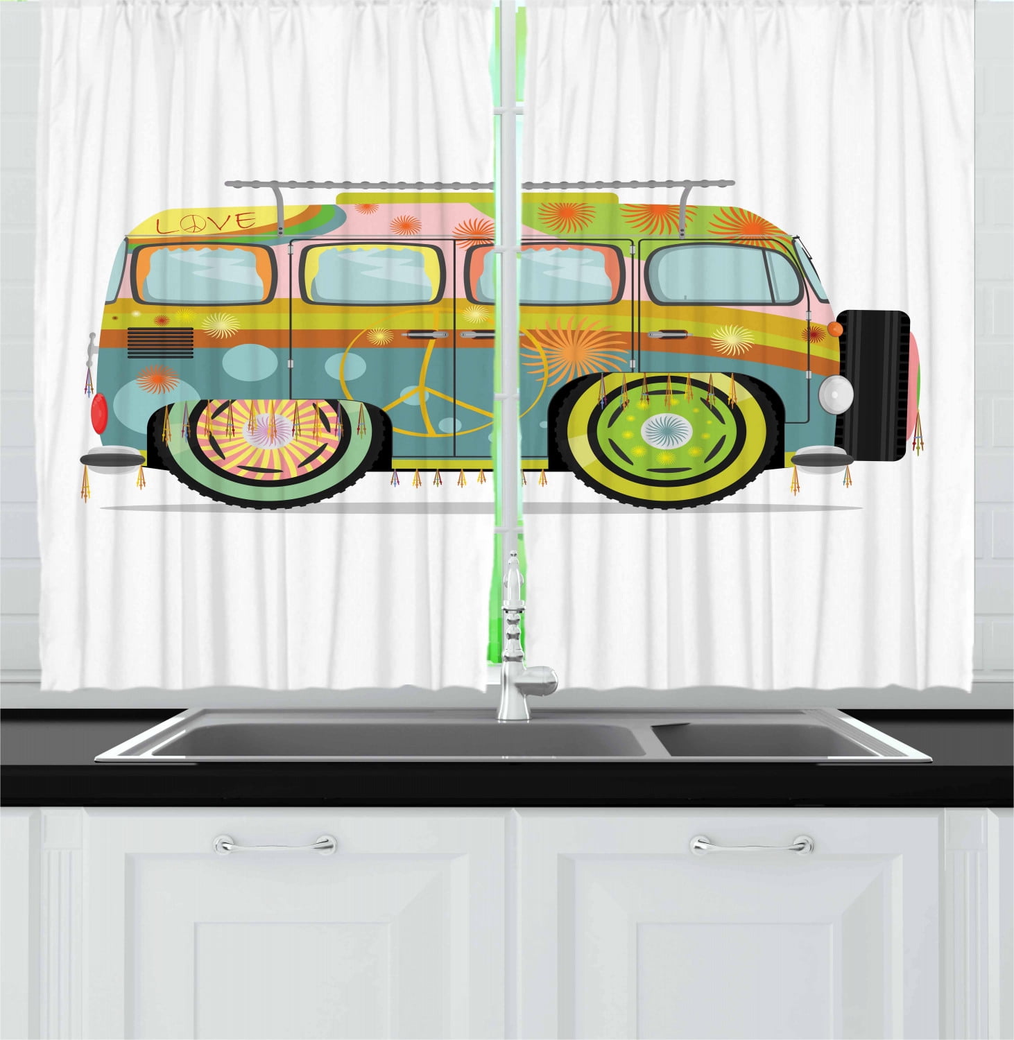 Urban Graffiti Curtains 2 Panels Set, Hippie Campervan with Colorful ...