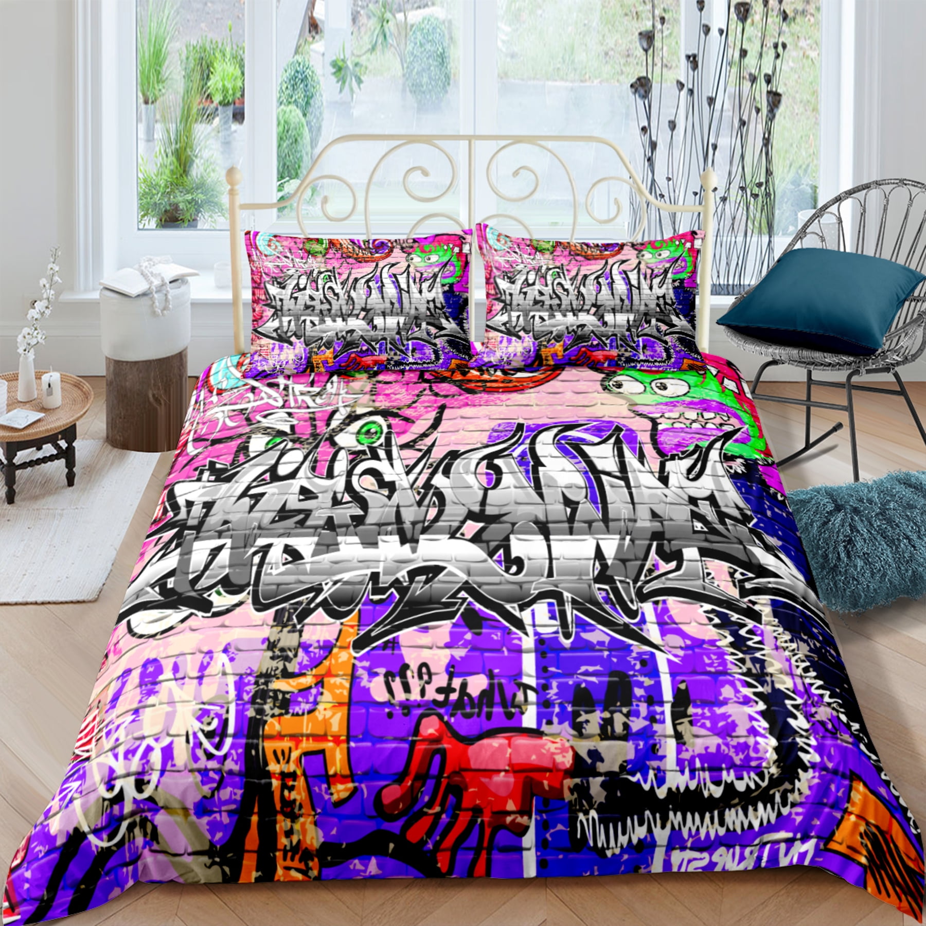Urban Graffiti Duvet Cover & Pillowcase Set Bold Colors Street Art ...