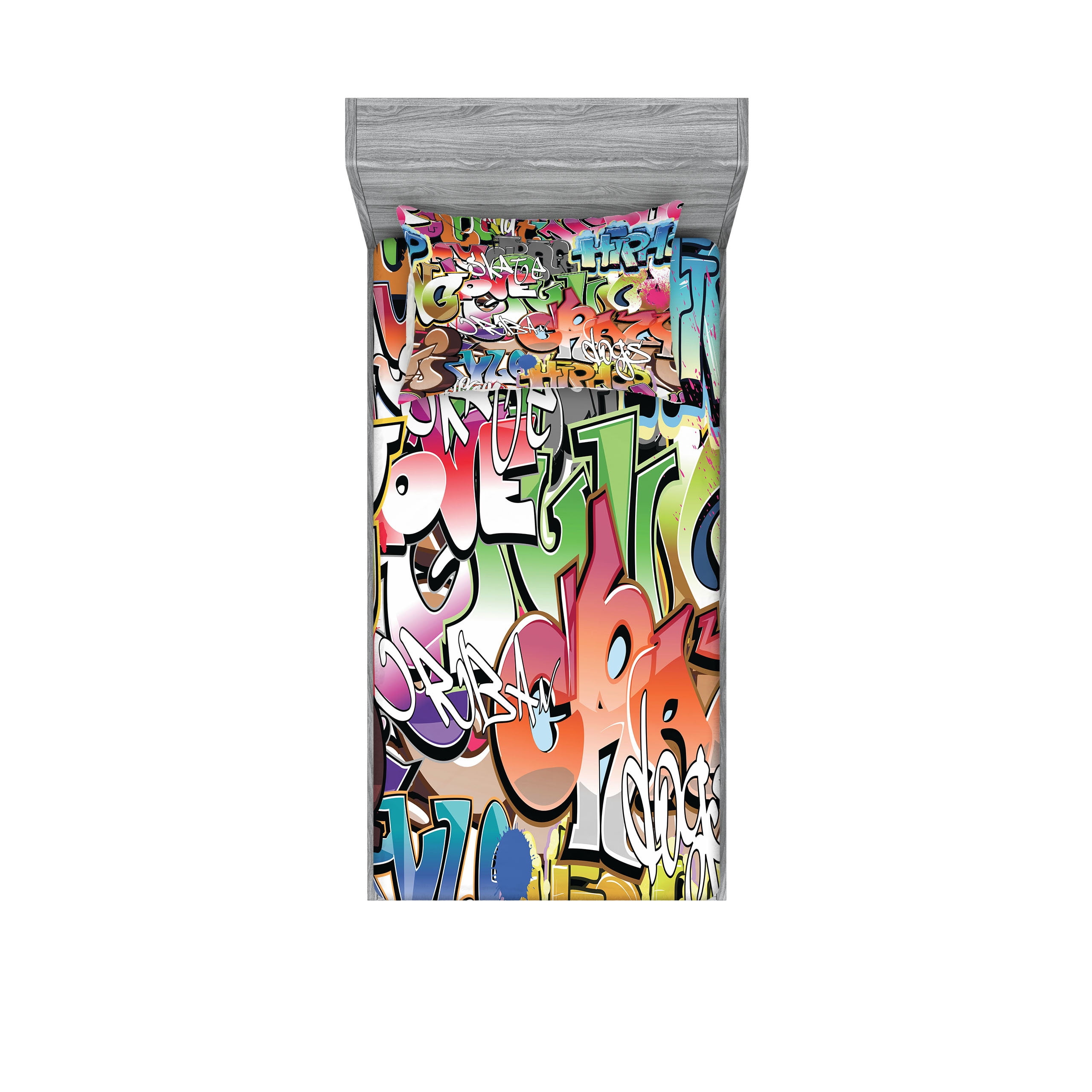 Urban Graffiti Fitted Sheet & Pillow Sham Set, Blockbuster Style ...