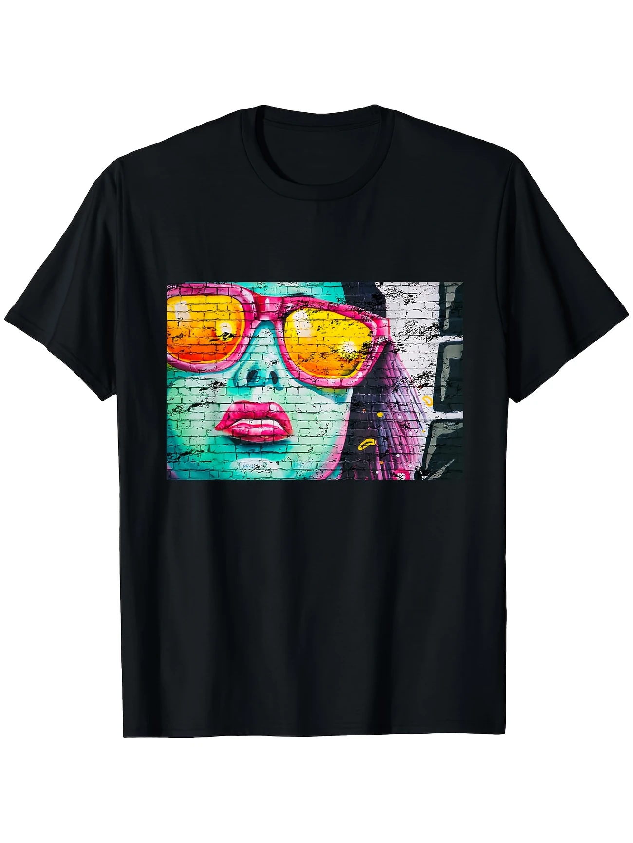 Urban Graffiti Graphic T-Shirt - Black Street Art Tee with Woman Face ...