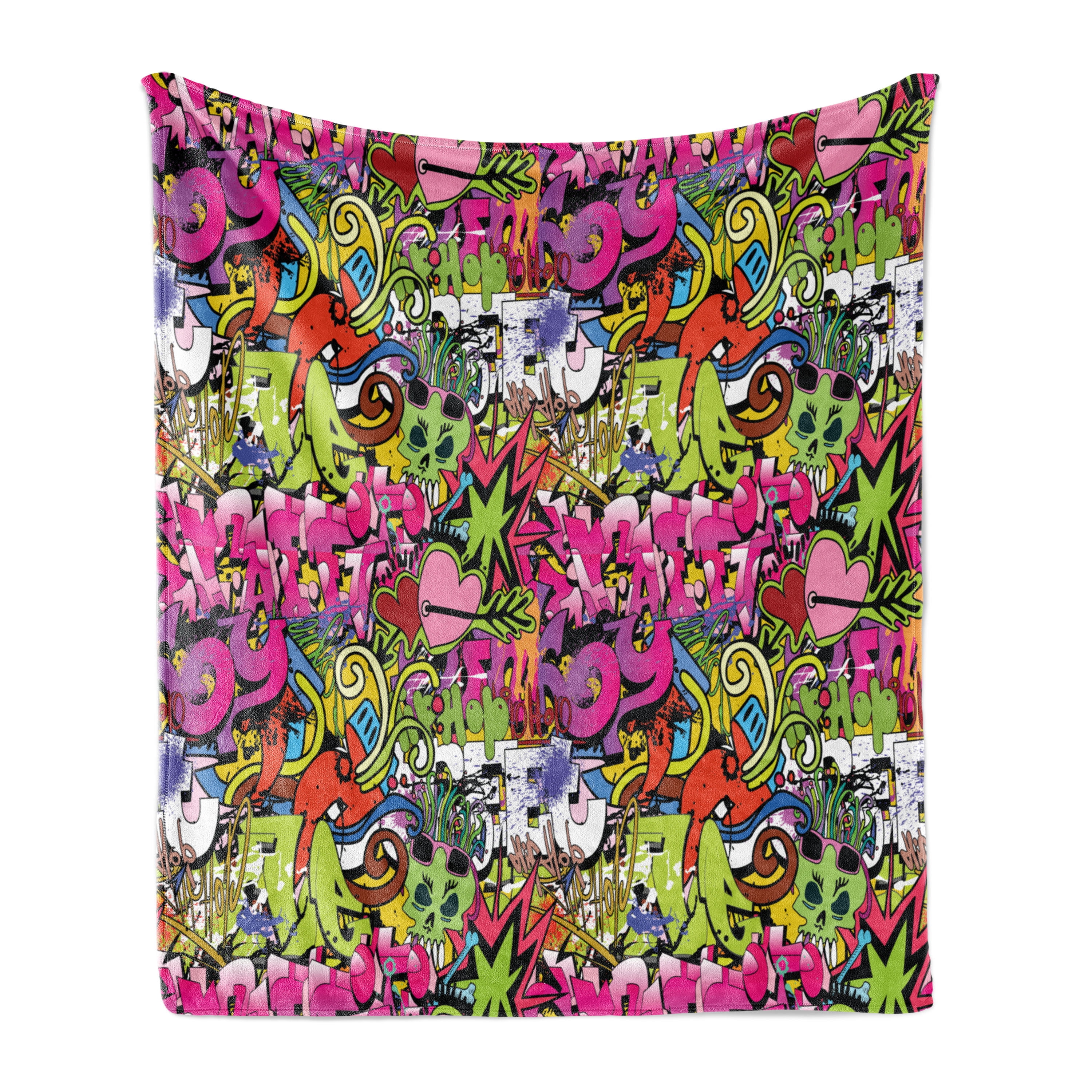 Urban Graffiti Soft Flannel Fleece Blanket, Arrow Pierced Bubbly Hearts ...