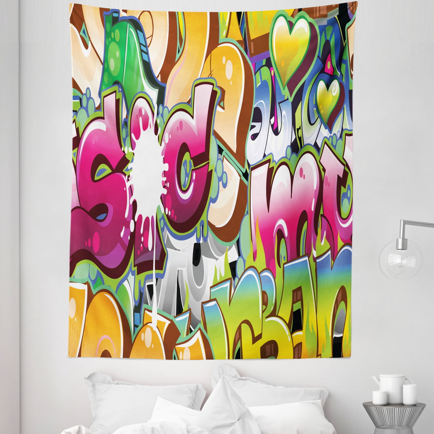 Urban Graffiti Tapestry, Throwie Style Wall Graffiti of Bubble Letters ...