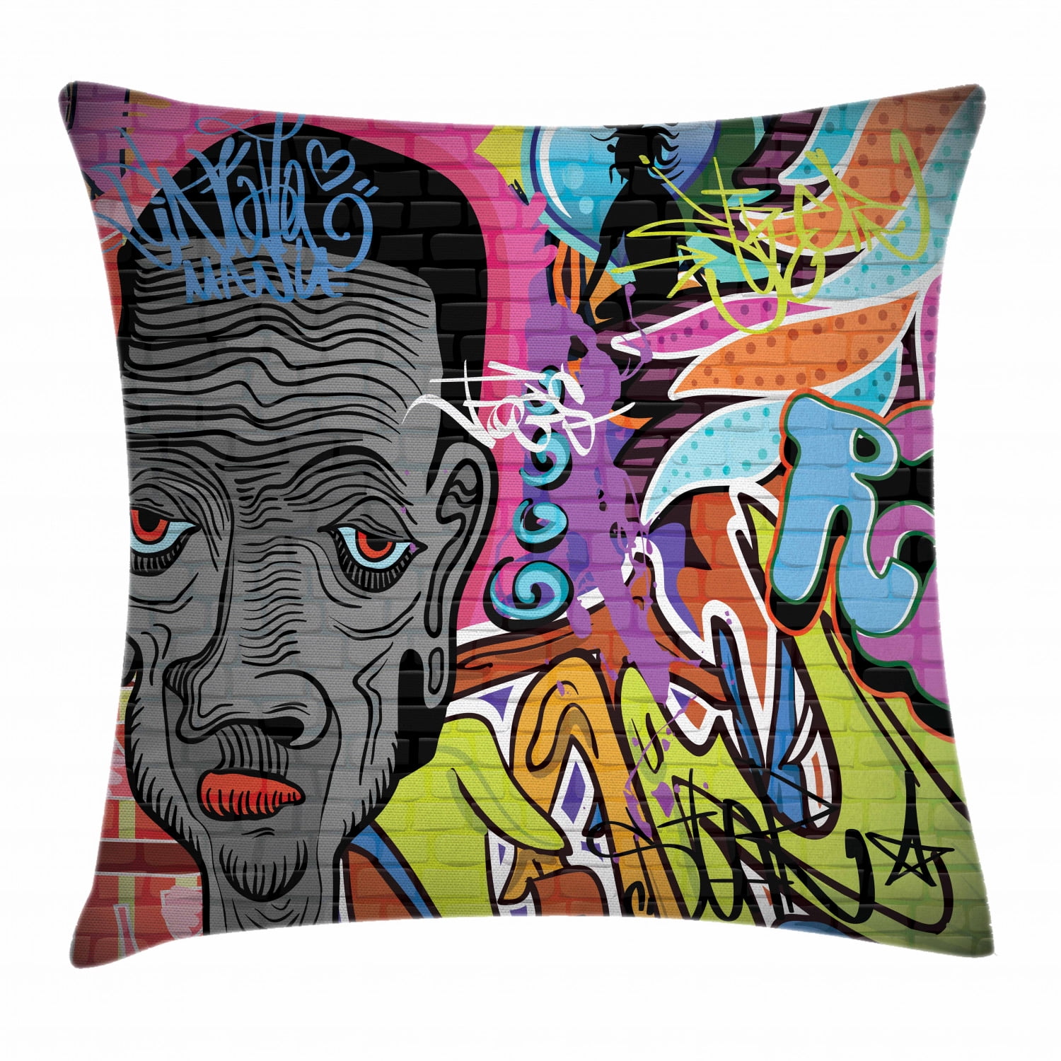 Urban Graffiti Throw Pillow Cushion Cover, Hip Hop Spirit Wall ...