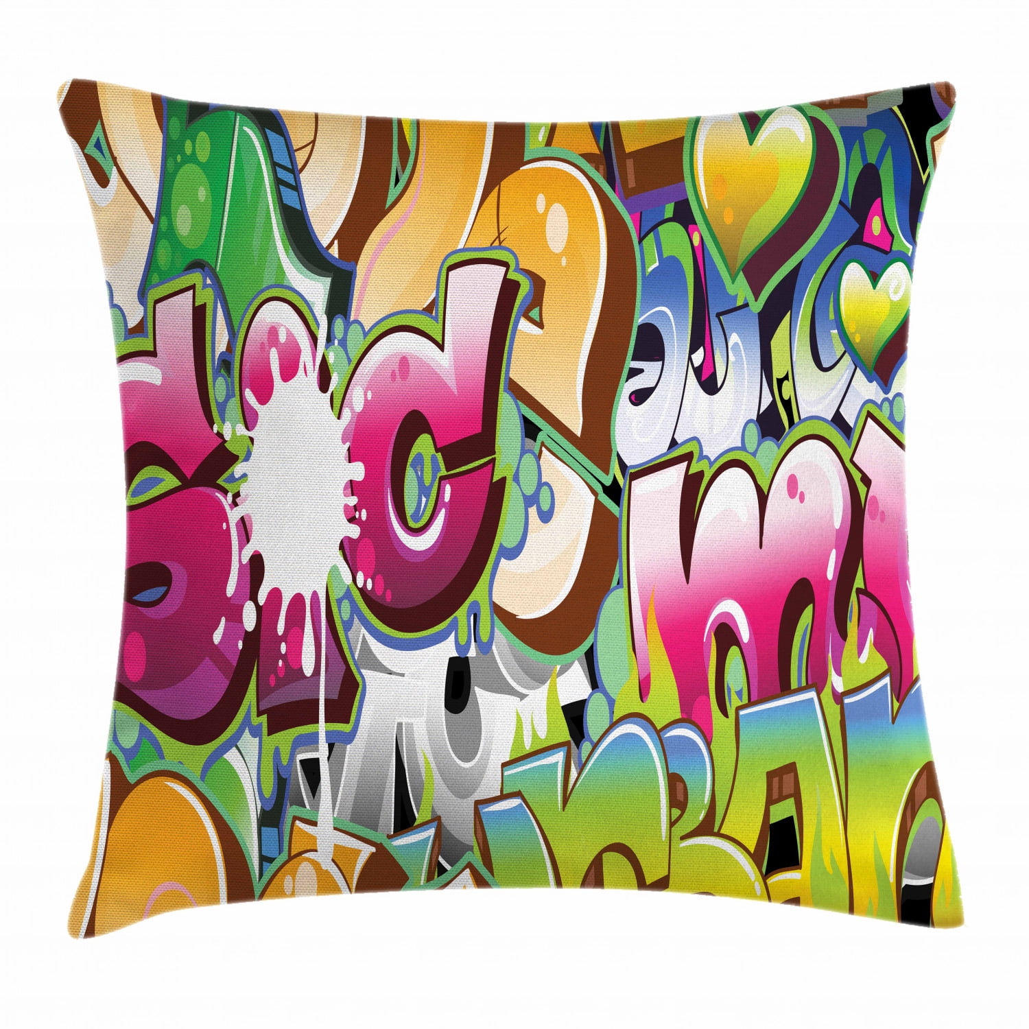 Urban Graffiti Throw Pillow Cushion Cover, Throwie Style Wall Graffiti ...