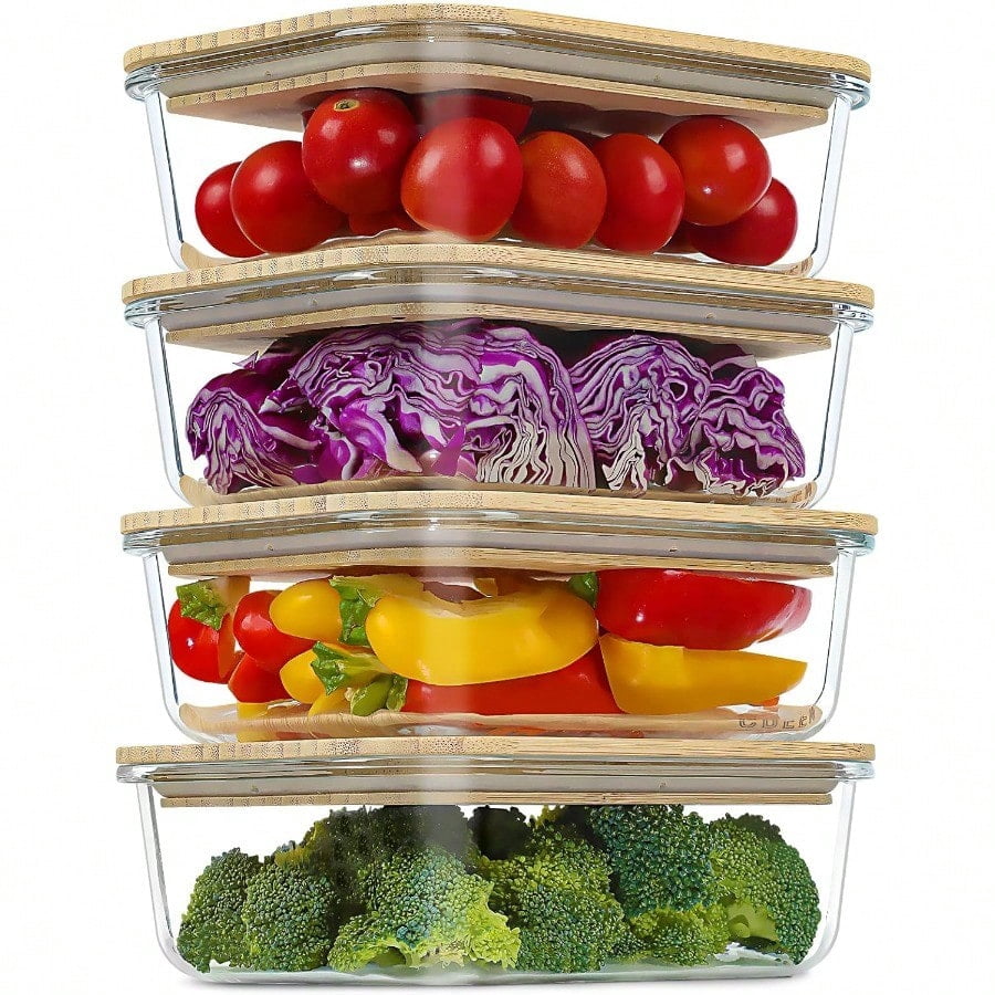 Urban Green Glass Containers with Bamboo Lids Bamboo Meal Prep Storage ...