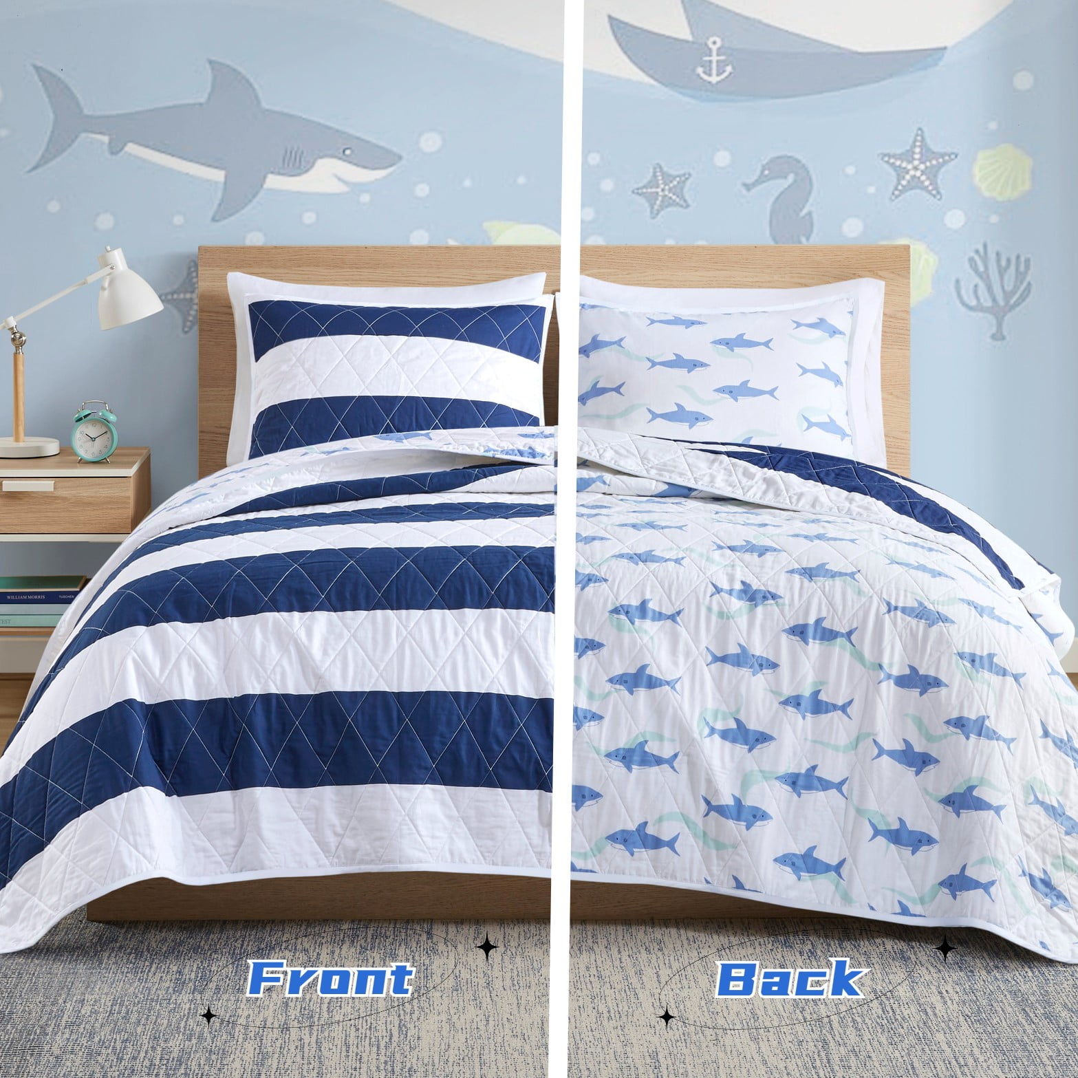 Urban Habitat Kids Cotton Full/Queen Quilt Set 3Pcs Navy Shark Cabana ...