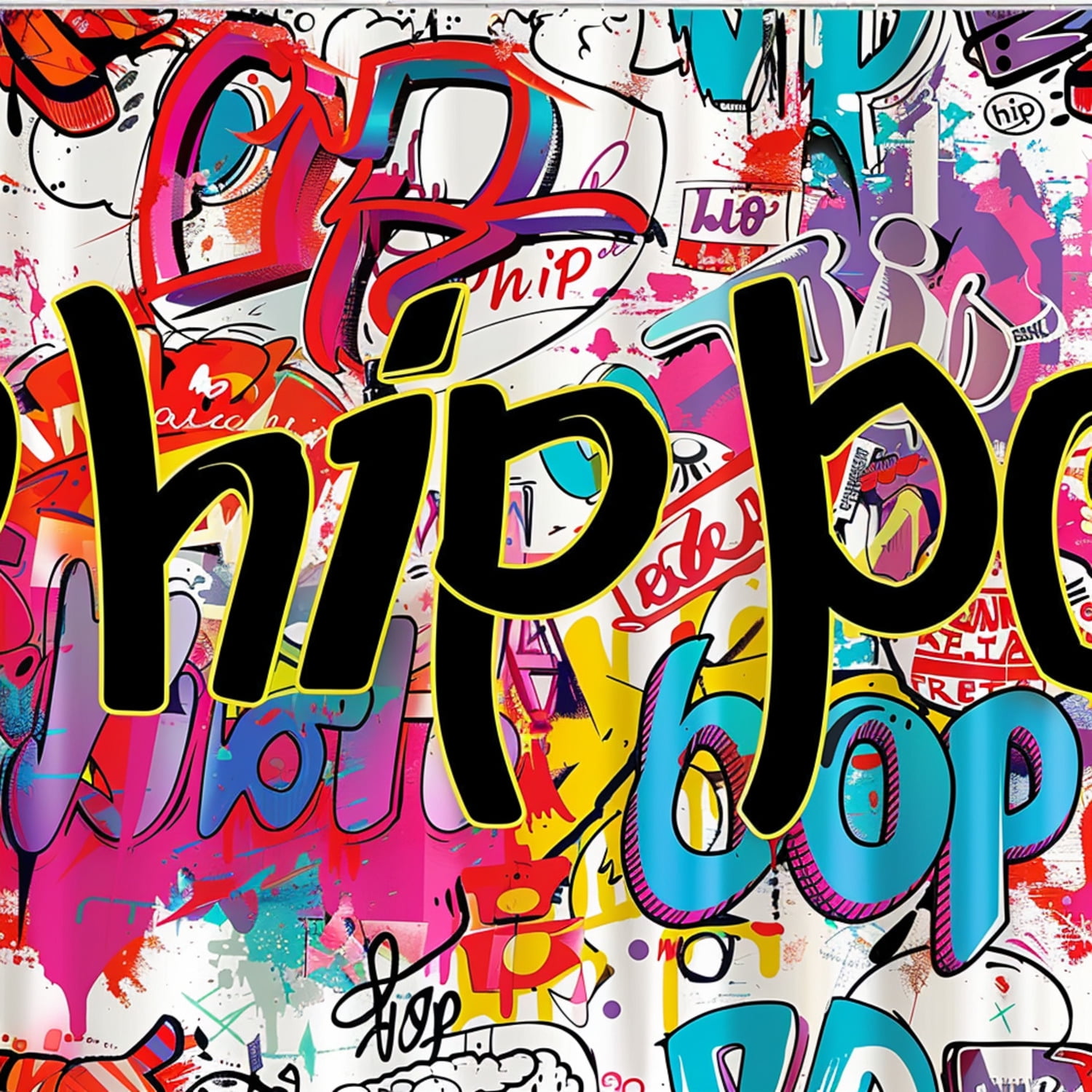 Urban Hip Hop Graffiti Shower Curtain Street Art Music Notes Hood Signs ...