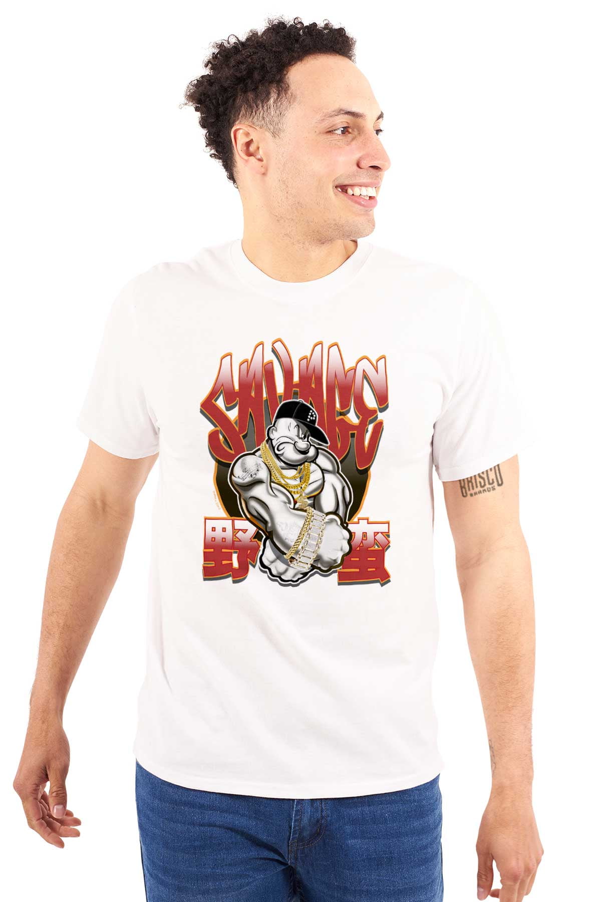 Urban Kanji Popeye Savage Cartoon Unisex Plus Size Graphic Tee Brisco ...