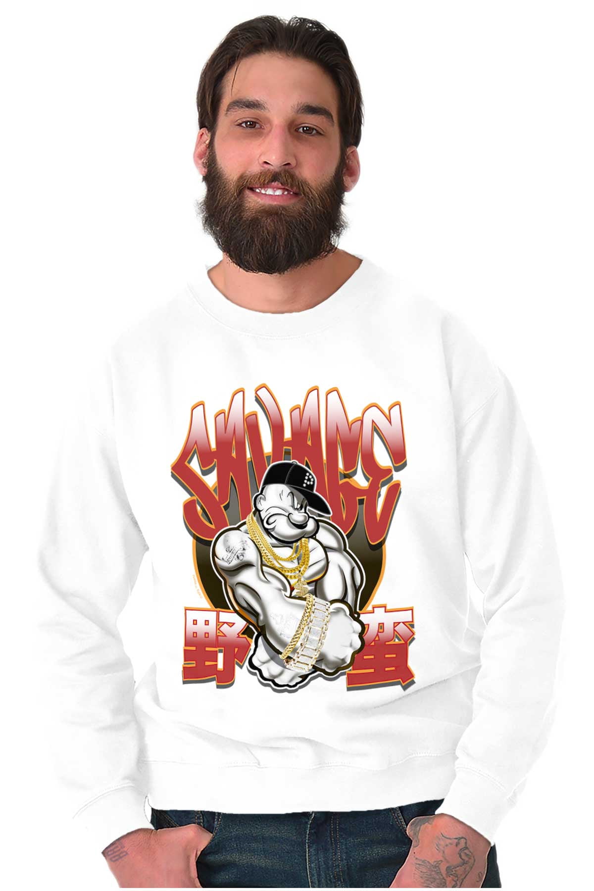 Urban Kanji Popeye Savage Cartoon Sweatshirt for Men or Women Brisco ...