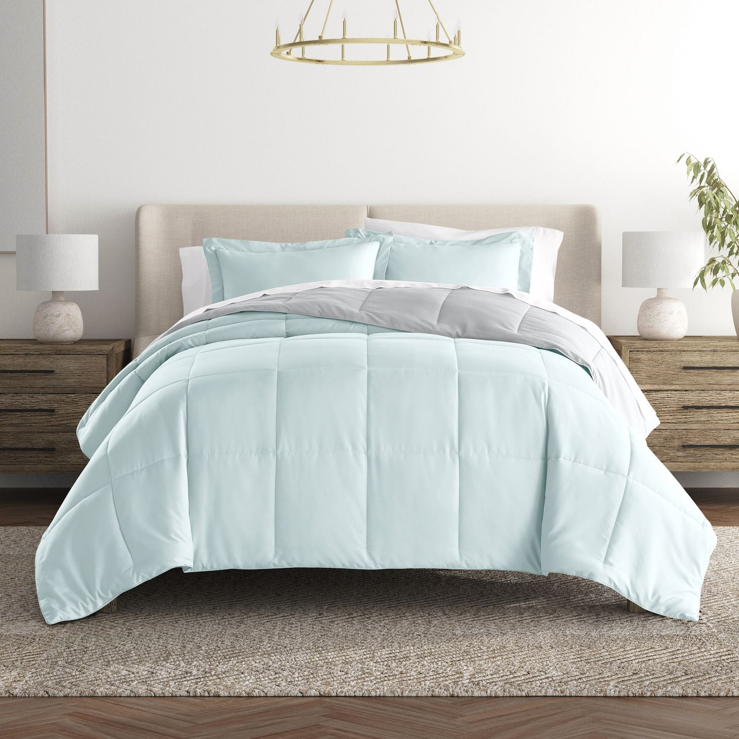 Urban Loft's Lightweight Comforter Reversible Down Alternative Set In Solid Colors Color: Aqua ...