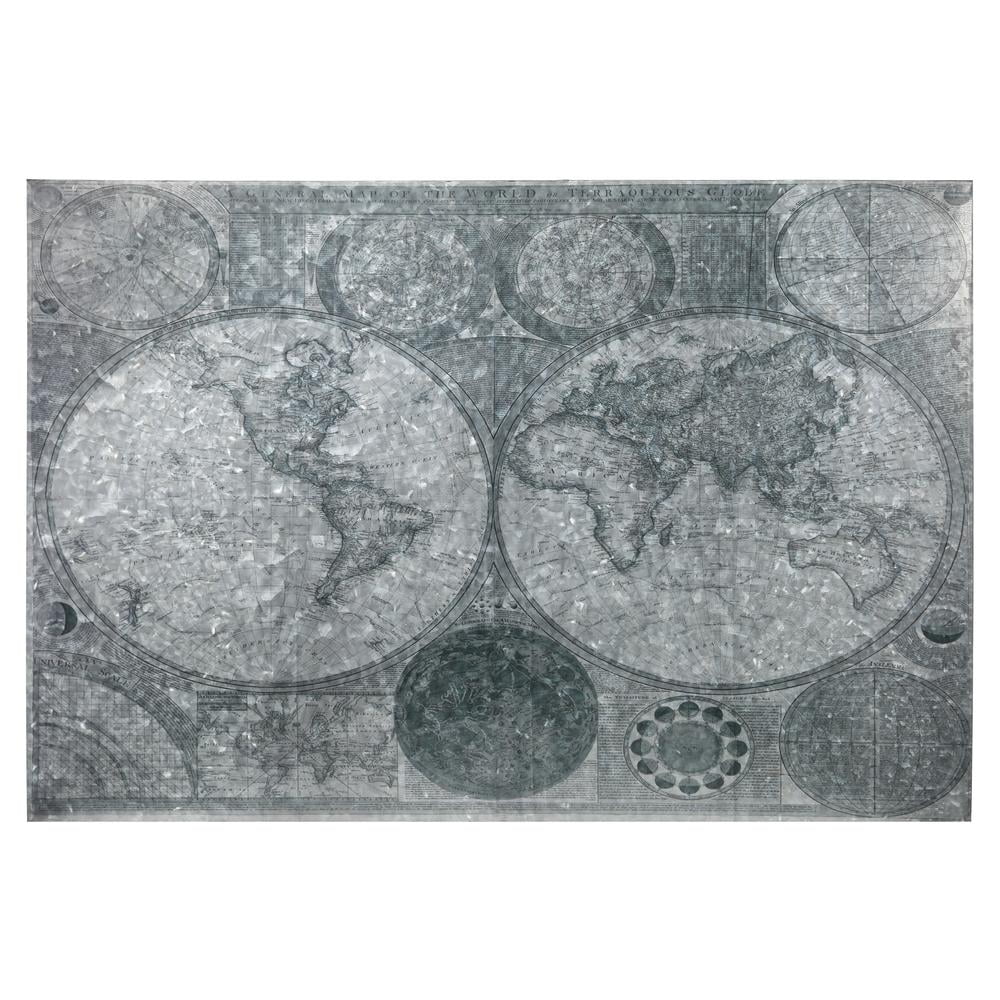 Urban Metal Rectangle Wall Art with "Globe Map" Printed in Black ...