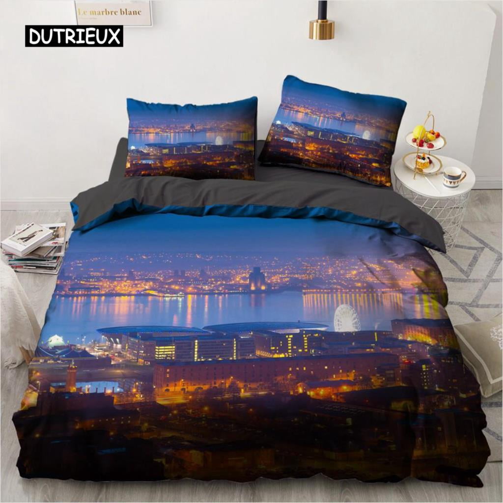 Urban Night View Duvet Cover Set Brightly Lit Night Scene Bedding Set ...
