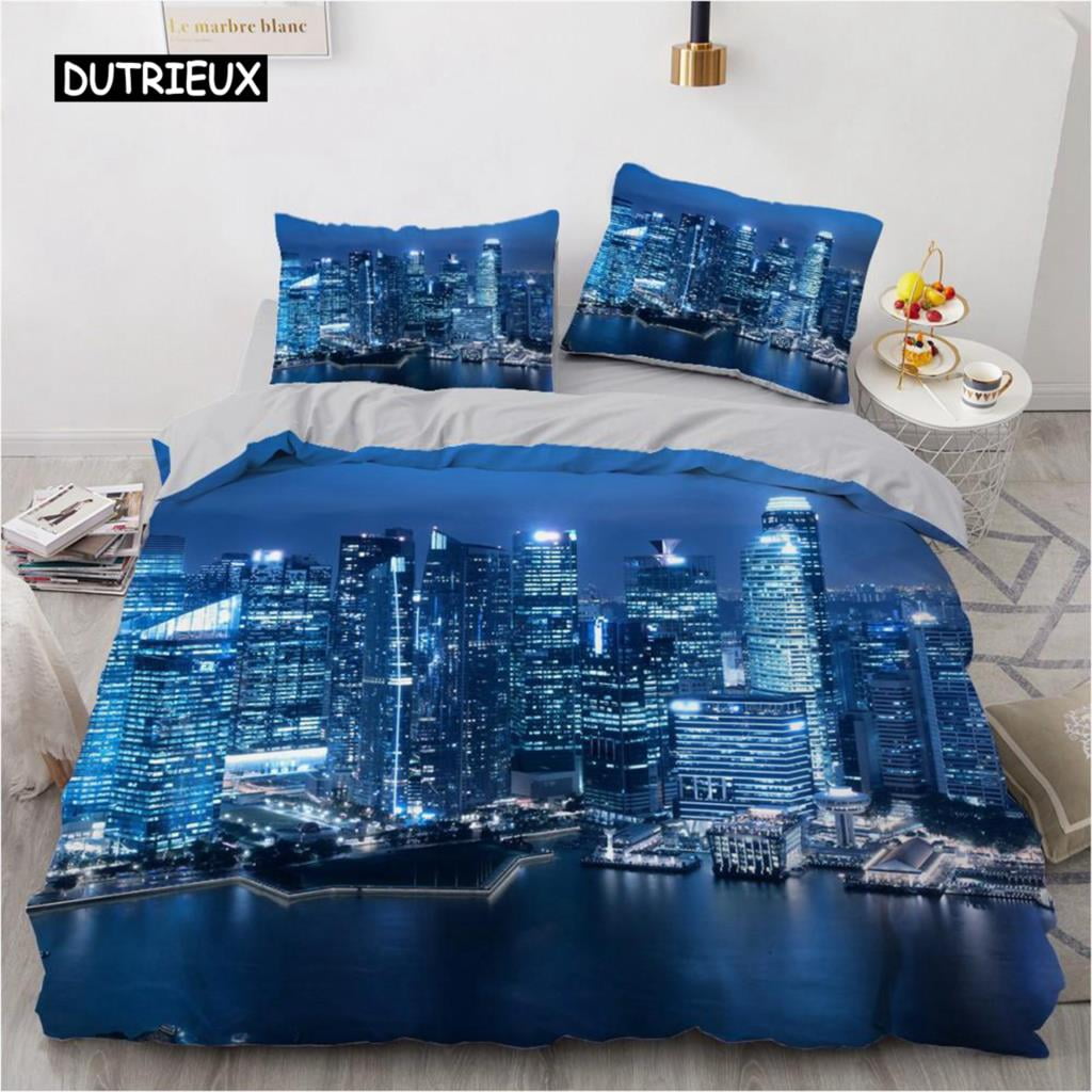 Urban Night View Duvet Cover Set Brightly Lit Night Scene Bedding Set ...