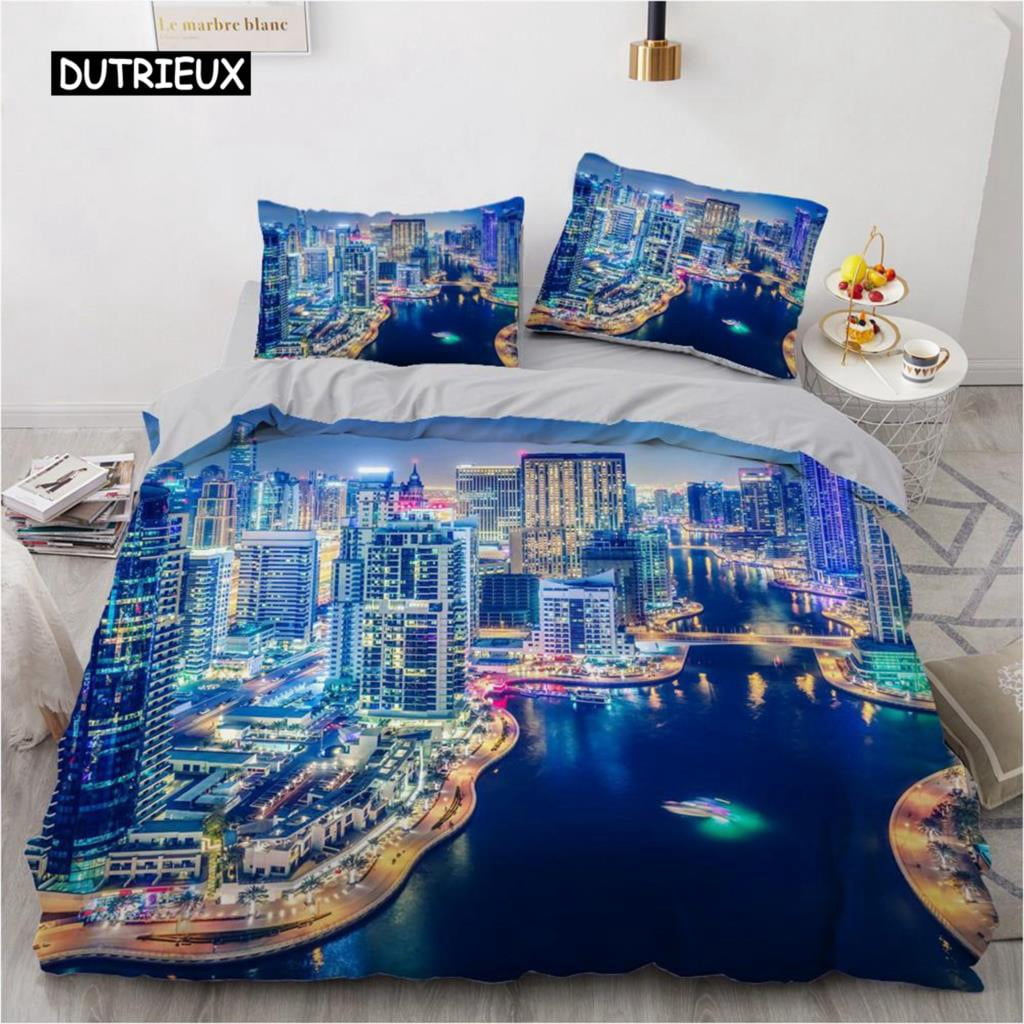 Urban Night View Duvet Cover Set Brightly Lit Night Scene Bedding Set ...