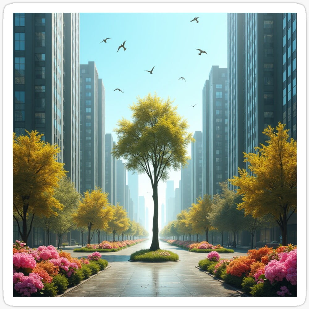 Urban Oasis: Harmony Of Nature And City Sticker Phone Decal Water ...