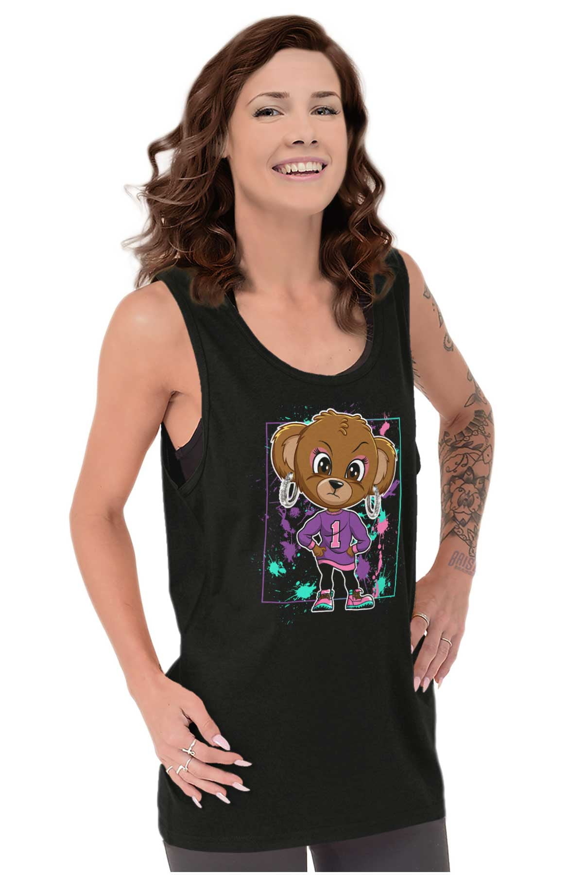 Urban Paint Splatter Sassy Teddy Bear Womens Plus Size Graphic Tank Top ...
