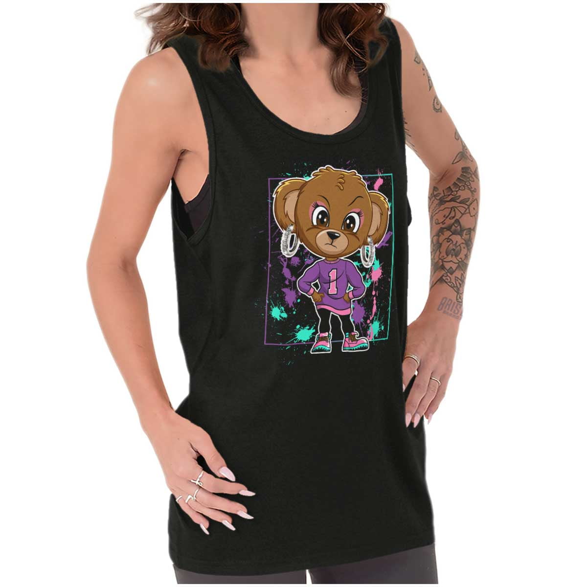 Urban Paint Splatter Sassy Teddy Bear Tank Top Tee Shirt Women Brisco ...