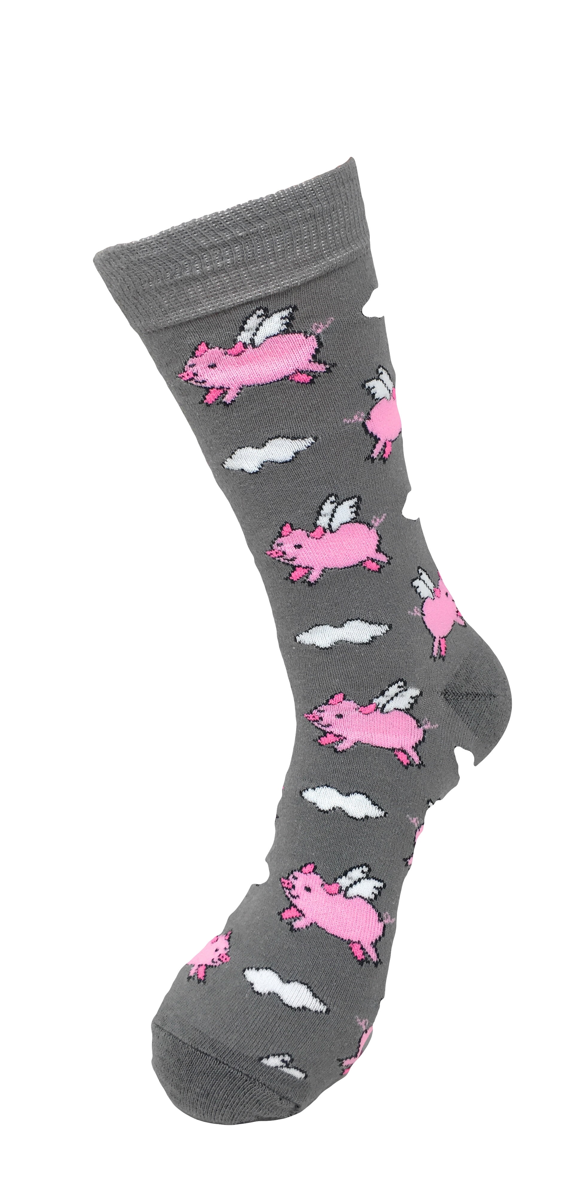 Urban-Peacock Men's Novelty Fun Crew Socks - When Pigs Fly - Grey - 1 ...
