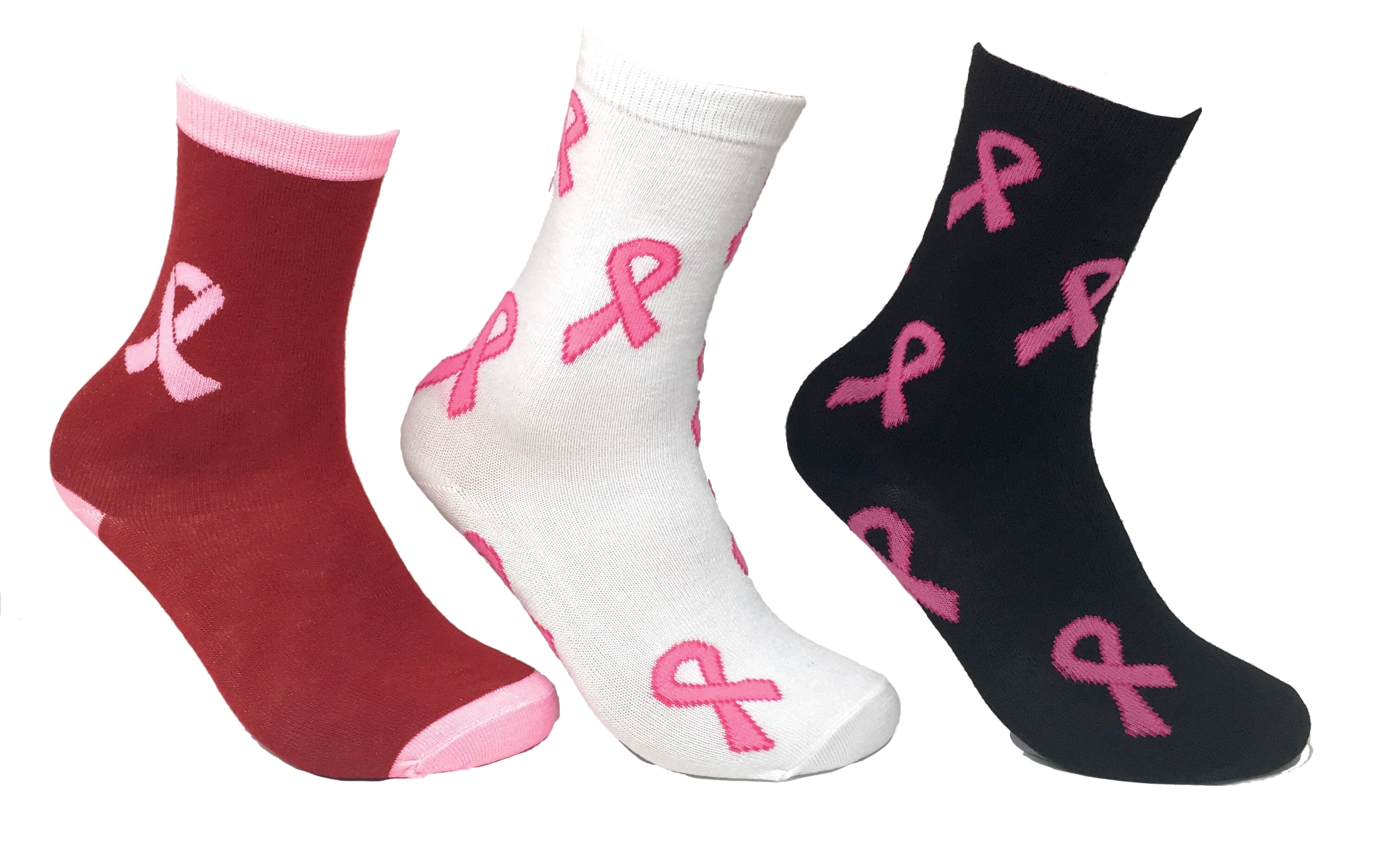Urban-Peaock Women's Pink Ribbon Breast Cancer Awareness Crew Socks - 3 ...