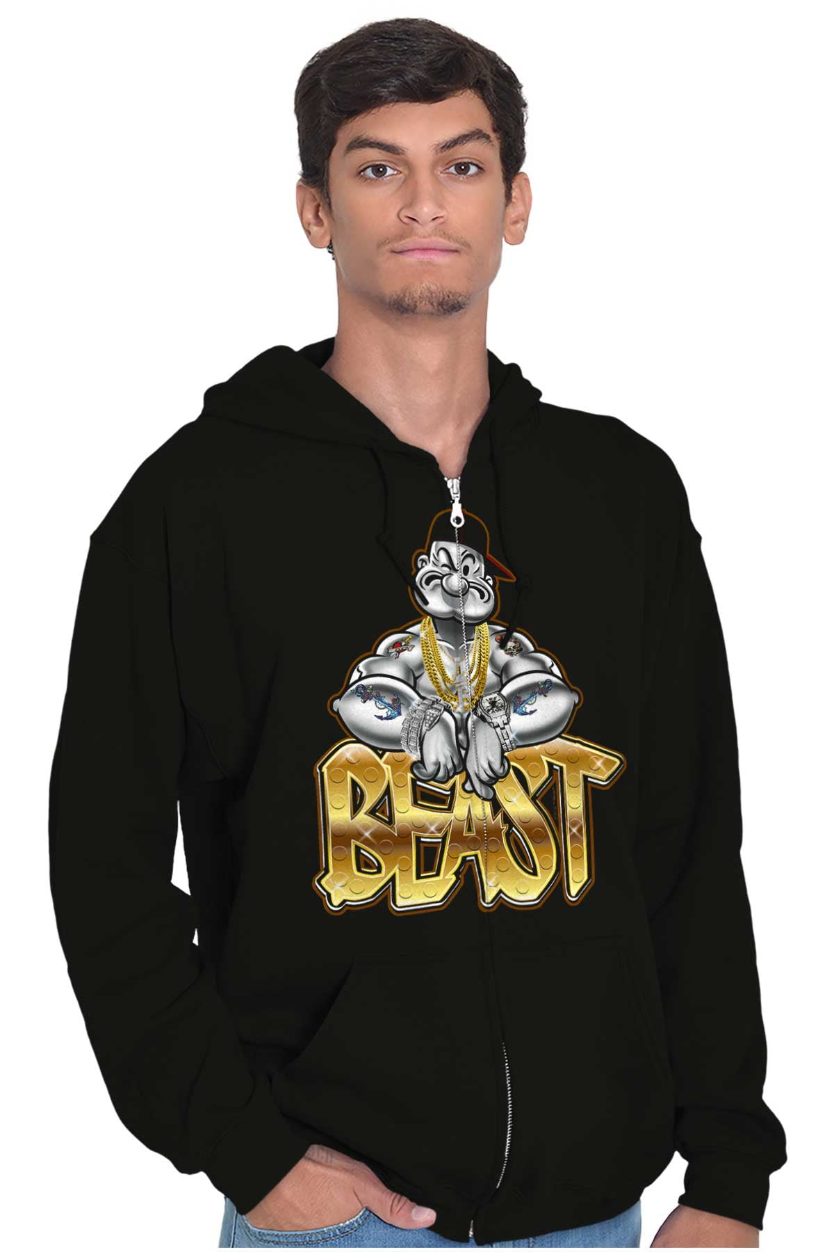 Urban Popeye Bling Beast Cartoon Zip Up Hoodie Men's Women's Brisco ...