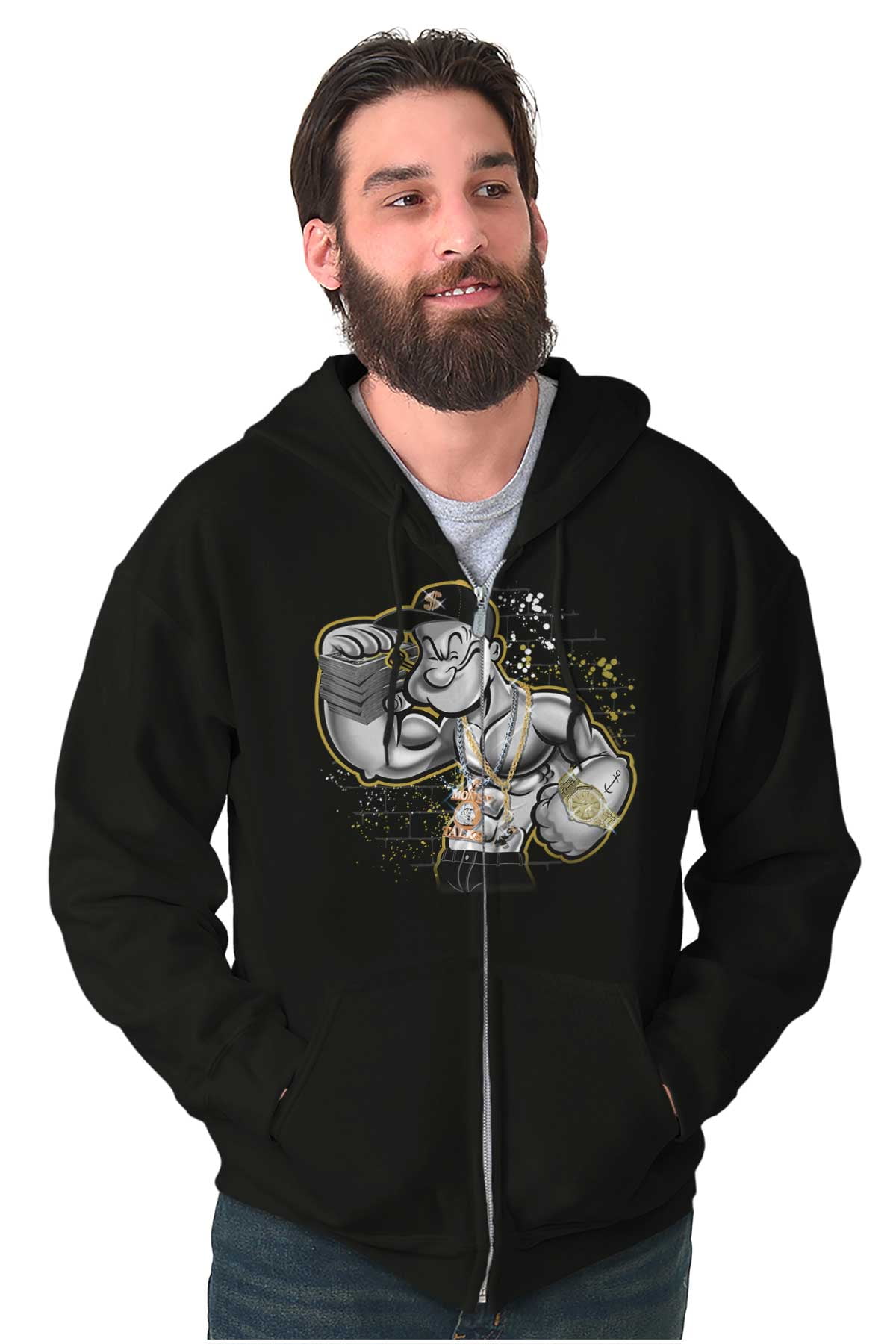 Urban Popeye Bling Paint Splatter Zip Up Hoodie Men's Women's Brisco ...