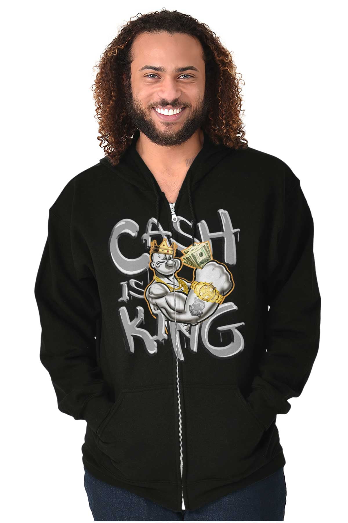 Urban Popeye Money Cash is King Unisex Plus Size Zip Hoodie Brisco ...