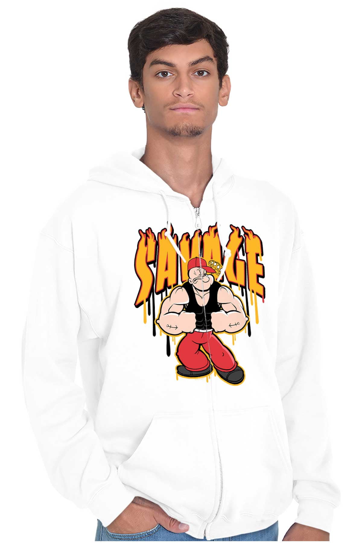 Urban Popeye Savage Muscle Cartoon Unisex Plus Size Zip Hoodie Brisco ...