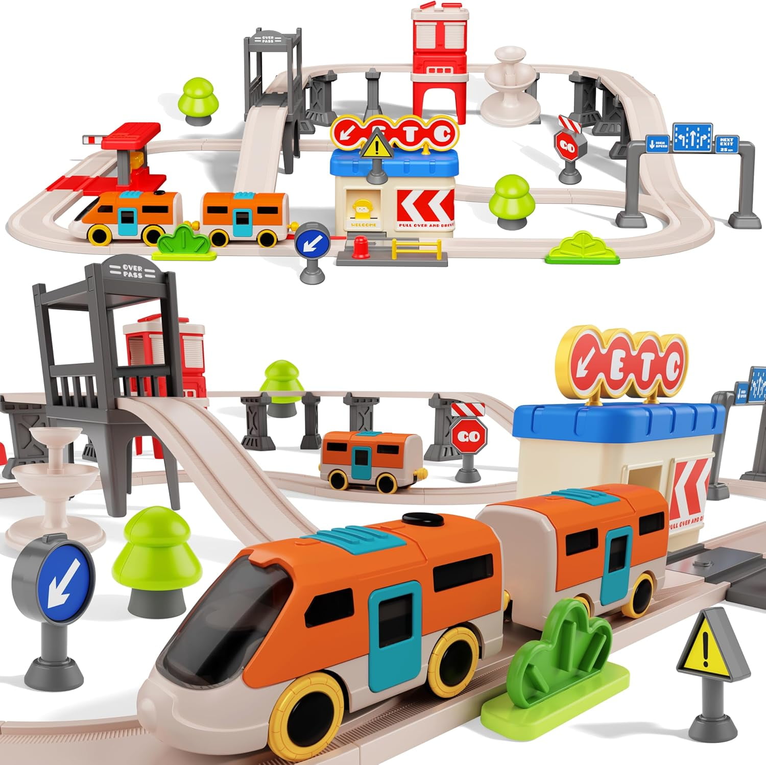 Urban Rail Train Set for Kids,55 pcs Electric Train Set Simulate City ...