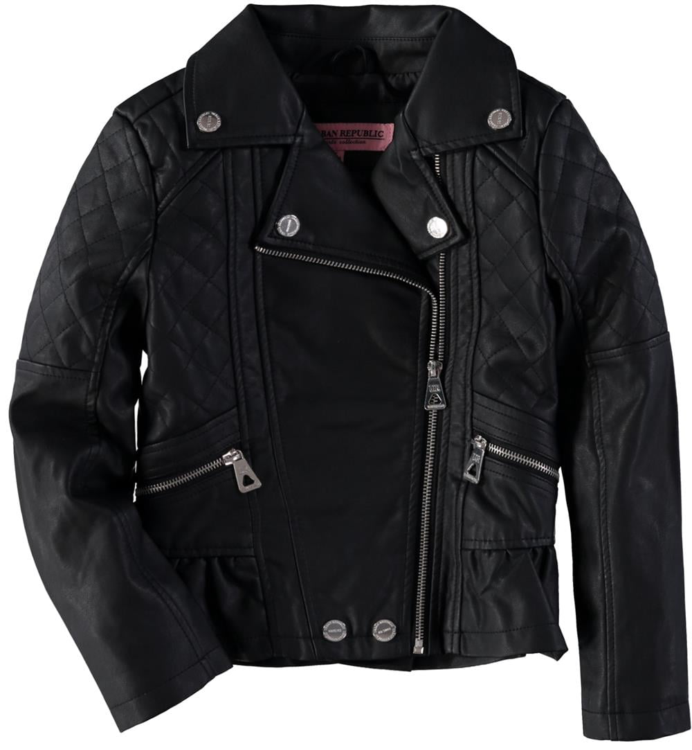 Urban Republic Girls 4-6x Peplum Faux Leather Moto Jacket (Black 6X ...