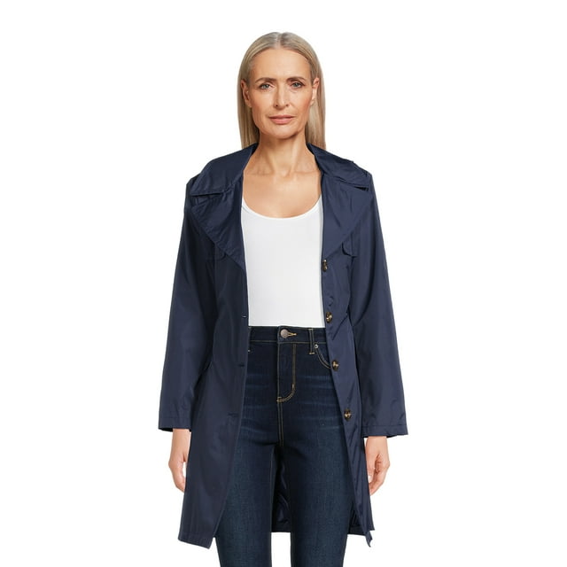 Urban Republic Women's Poly-Techno Hooded Trench Coat, Sizes S-XL ...